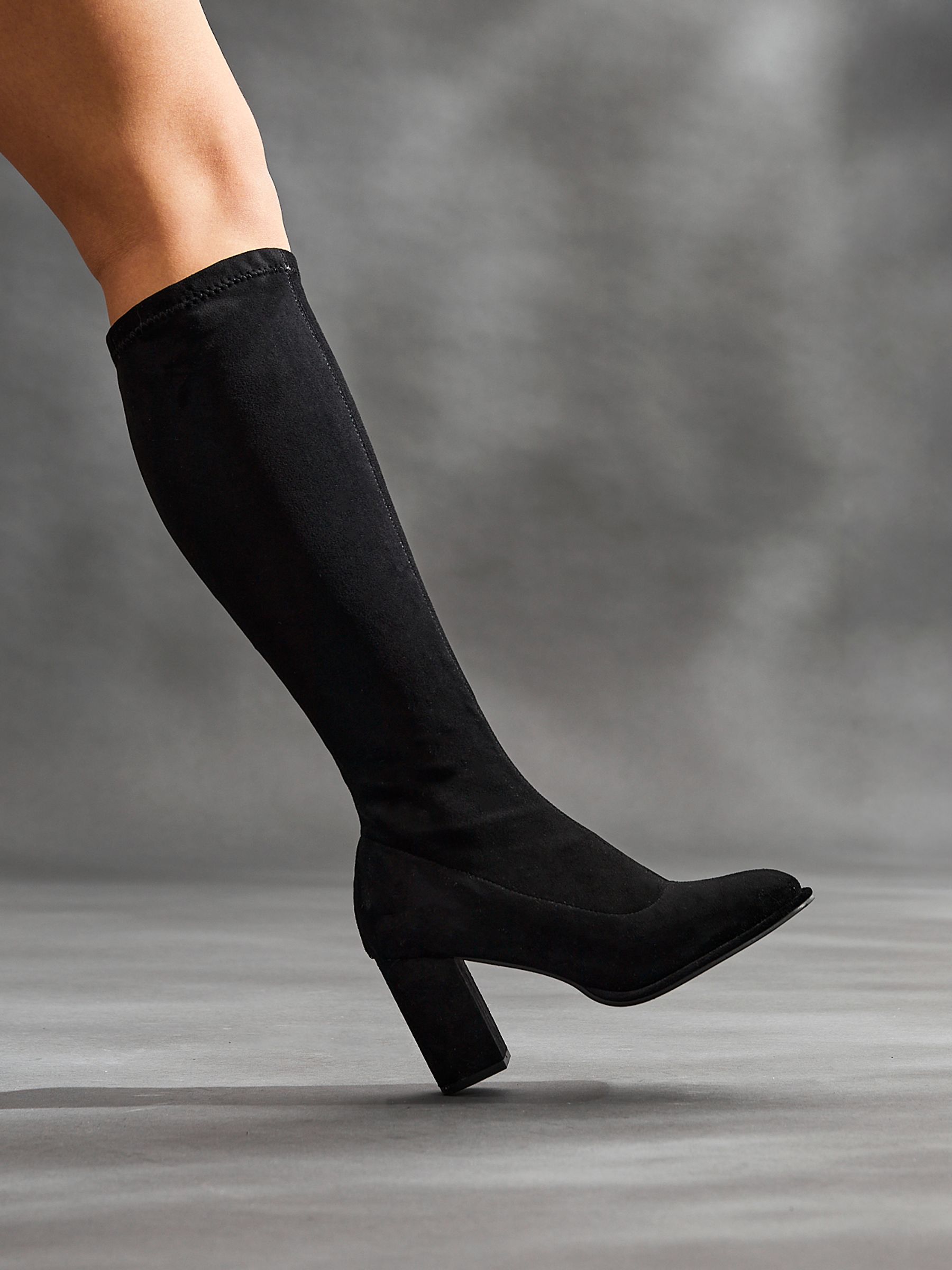 Buy Linzi Black Kylie Stretch High Leg Block Heeled Boots from Next Ireland