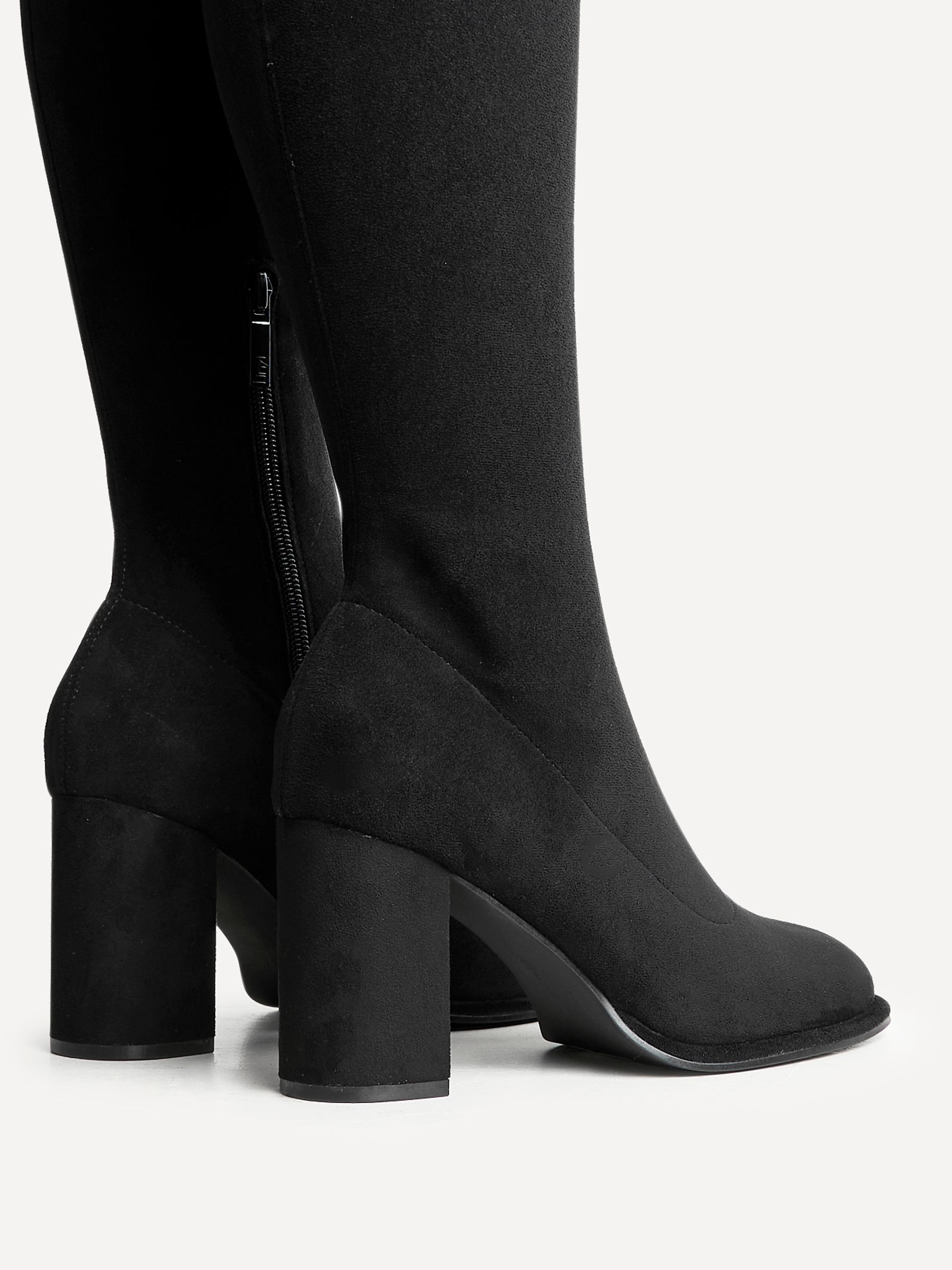 Buy Linzi Black Kylie Stretch High Leg Block Heeled Boots from Next Ireland