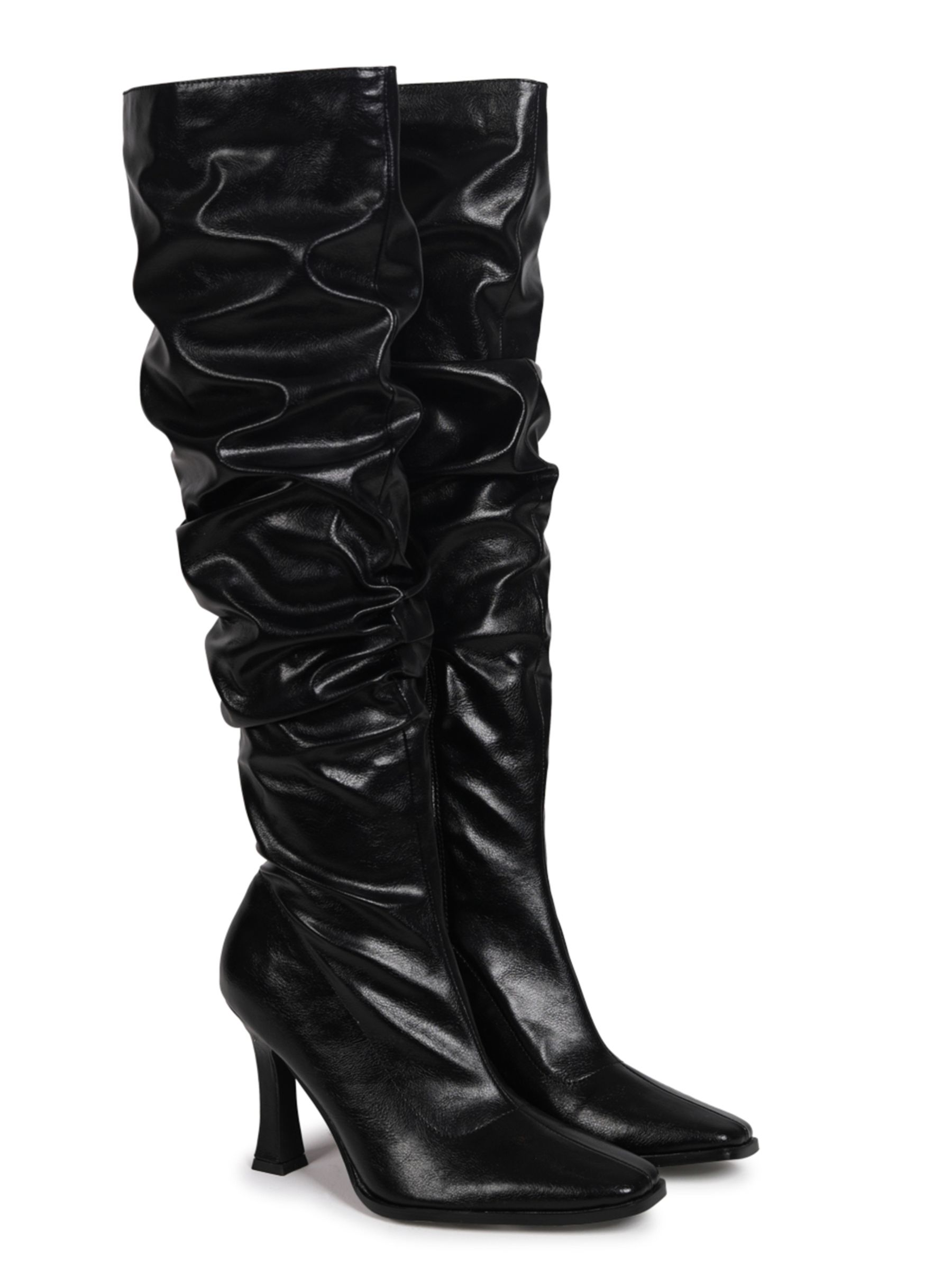 Buy Linzi Black Robyn Faux Suede Long Ruched Heel Boots from the Next ...
