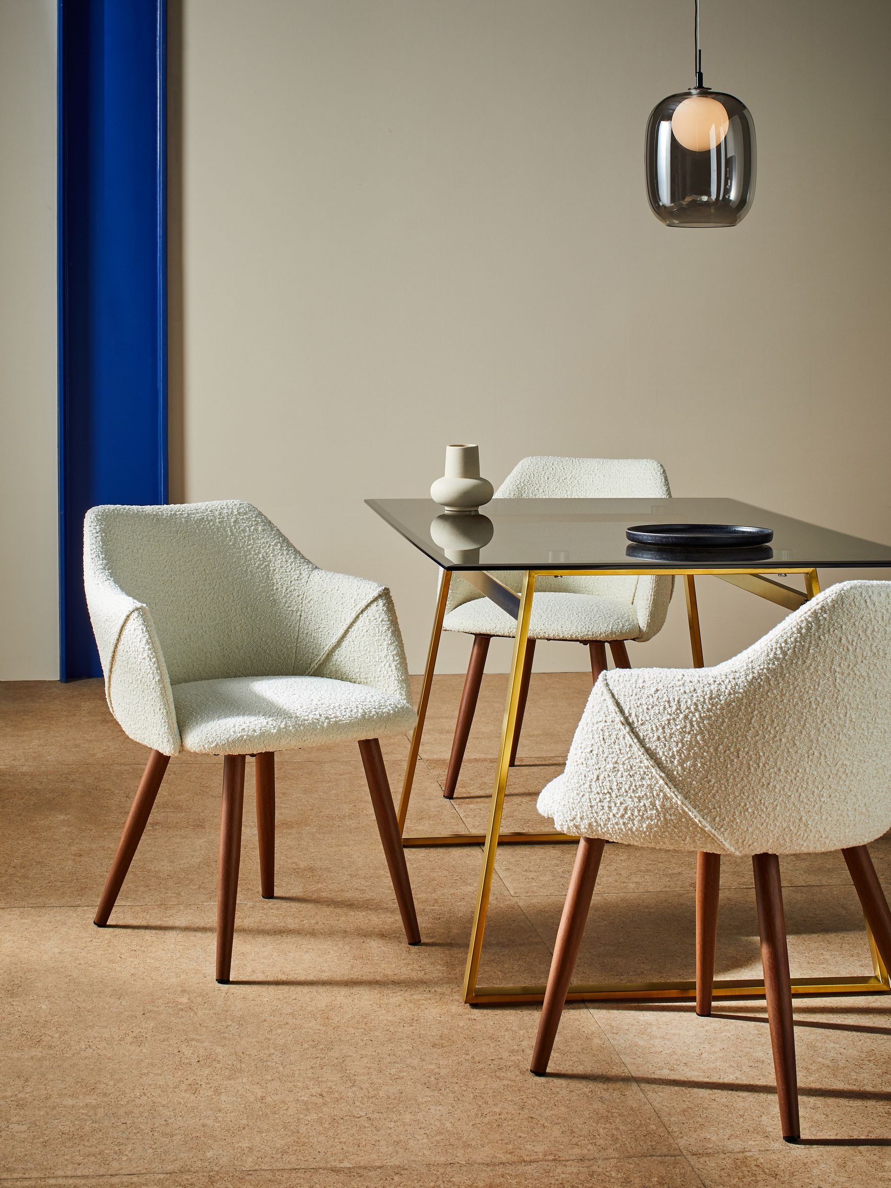 Buy MADE.COM Set of 2 White Boucle and Walnut Legs Lule Arm Dining ...