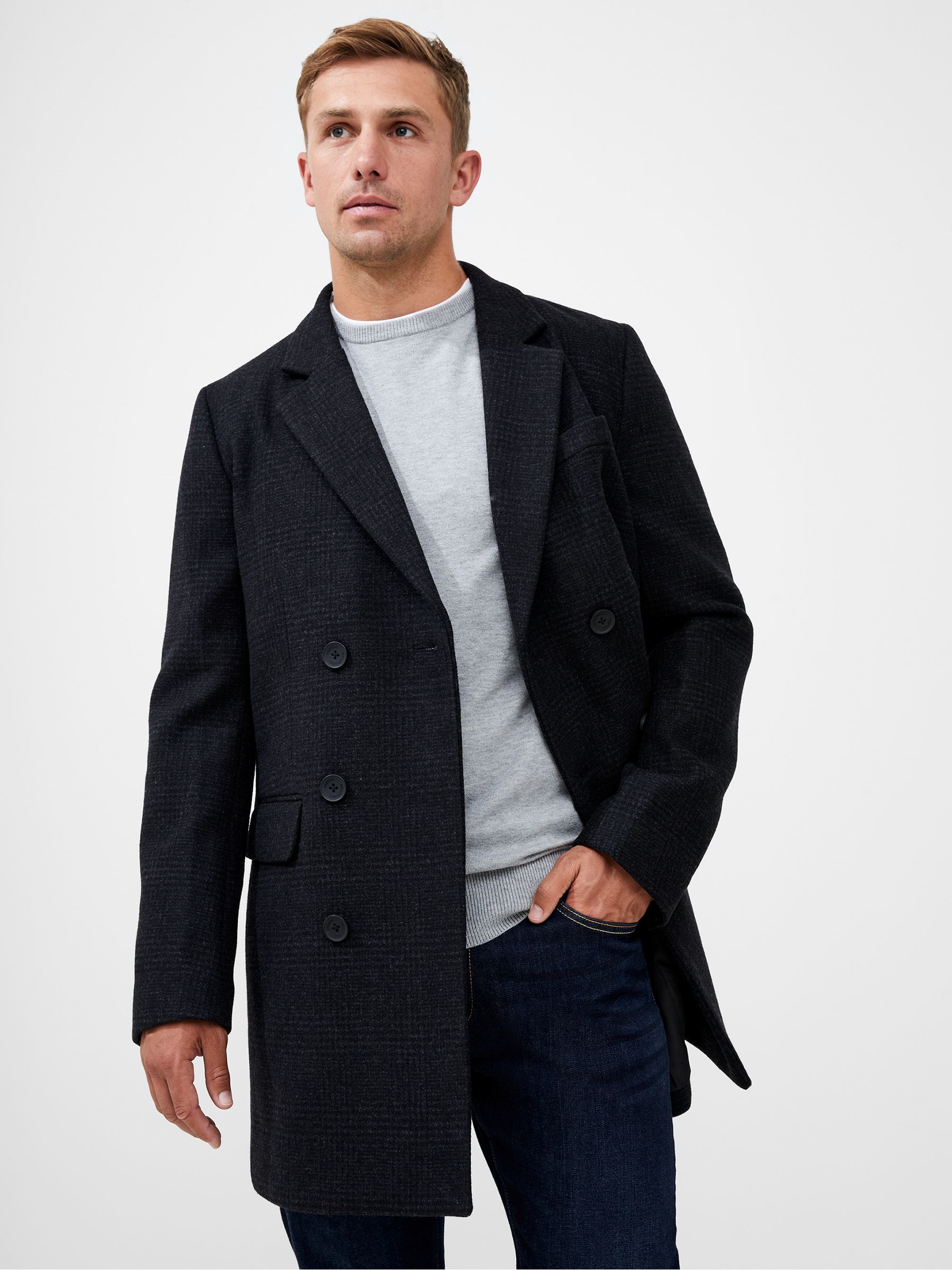 Buy French Connection Blue/Grey Double Breasted Peacoat from the Next ...