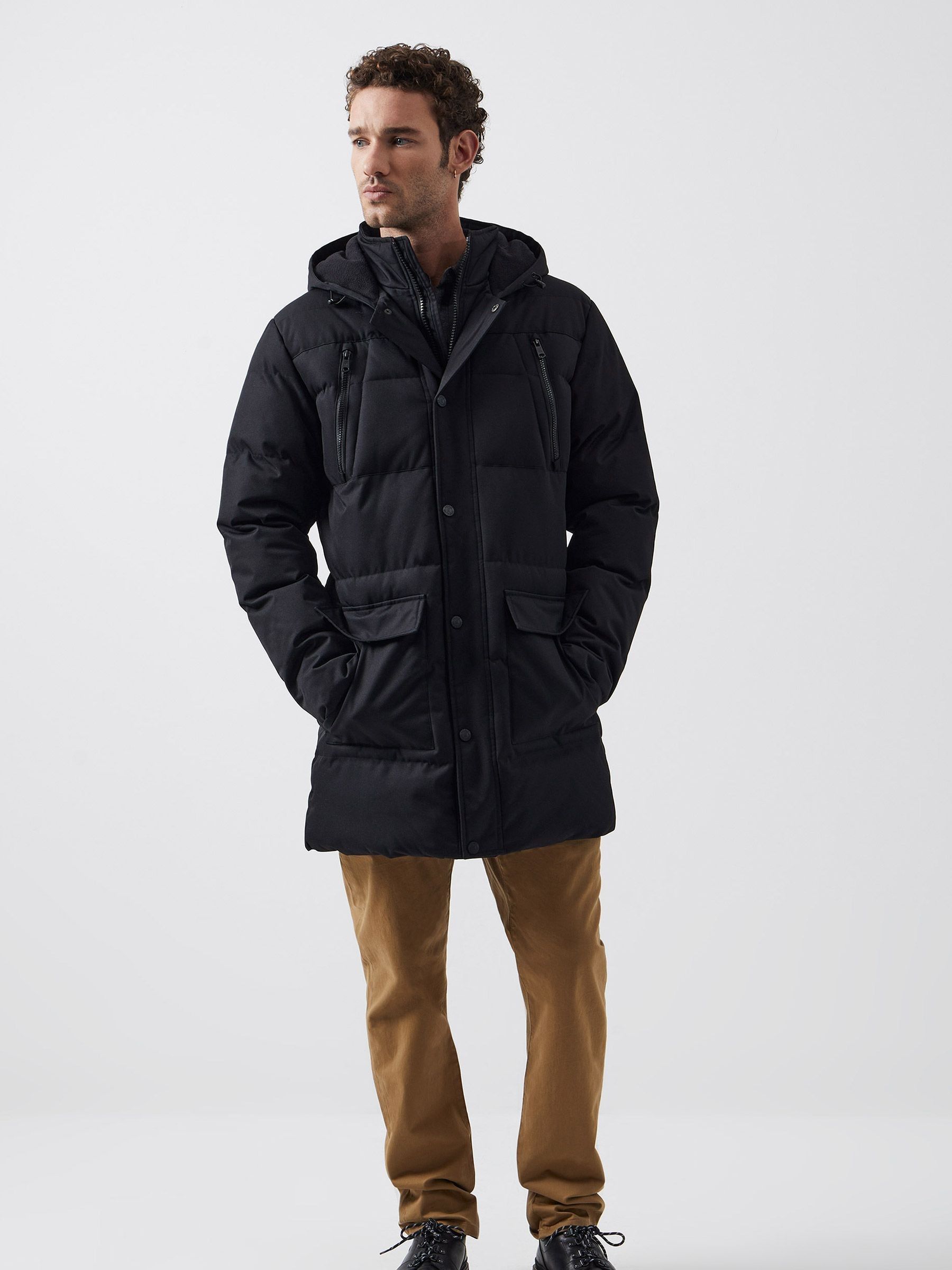 Buy French Connection Black Long Length Row Parka Coat With Inner ...