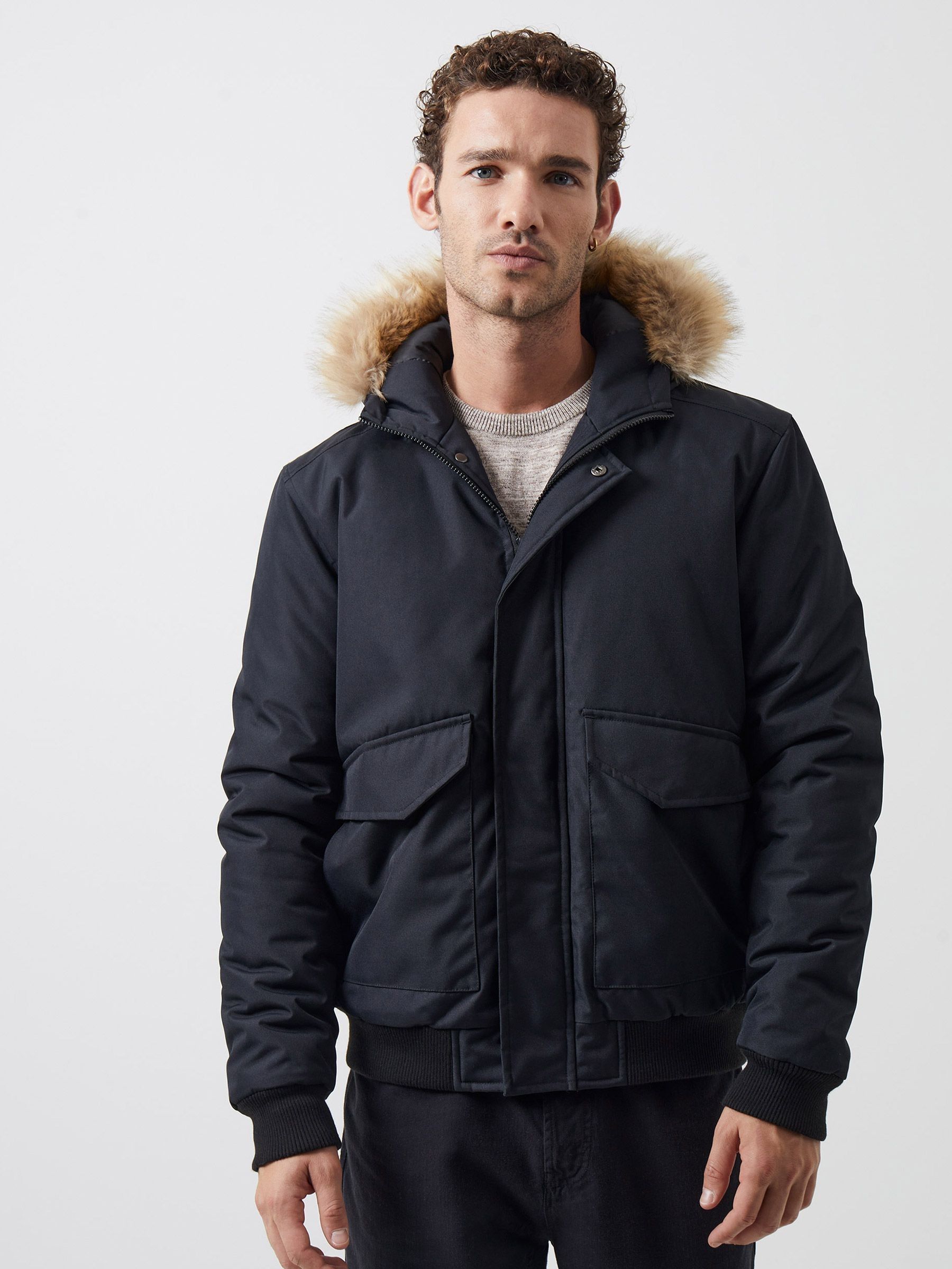 Buy French Connection Black Faux Fur Trim Short Length Jacket from the ...