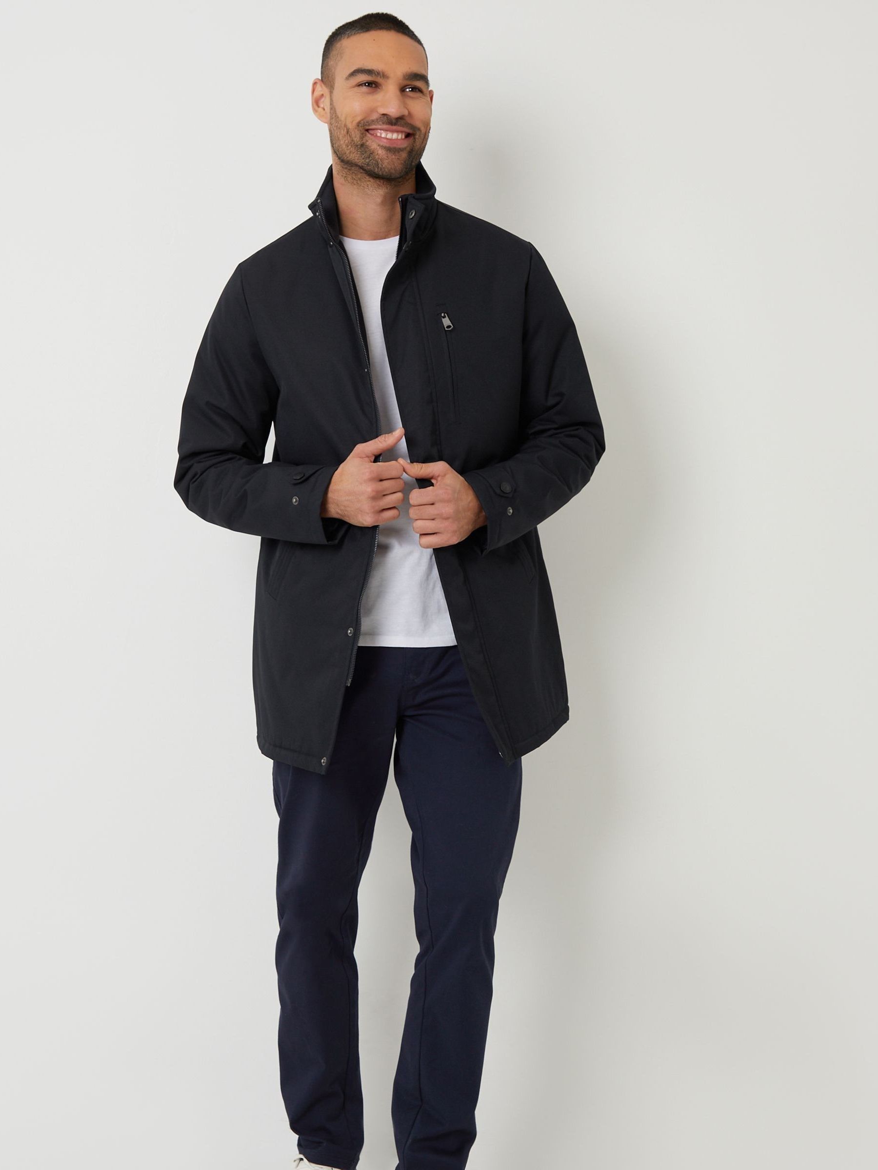 Buy Threadbare Black Dark Showerproof Funnel Neck Lightweight Coat from ...