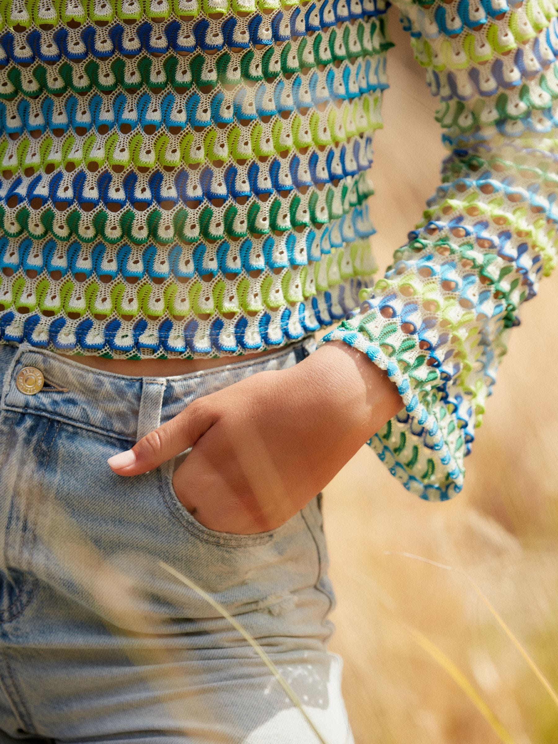 Buy Green/Blue Long Sleeve Crochet Top from Next Luxembourg Buy Green/Blue Long Sleeve Crochet Top from Next Luxembourg
