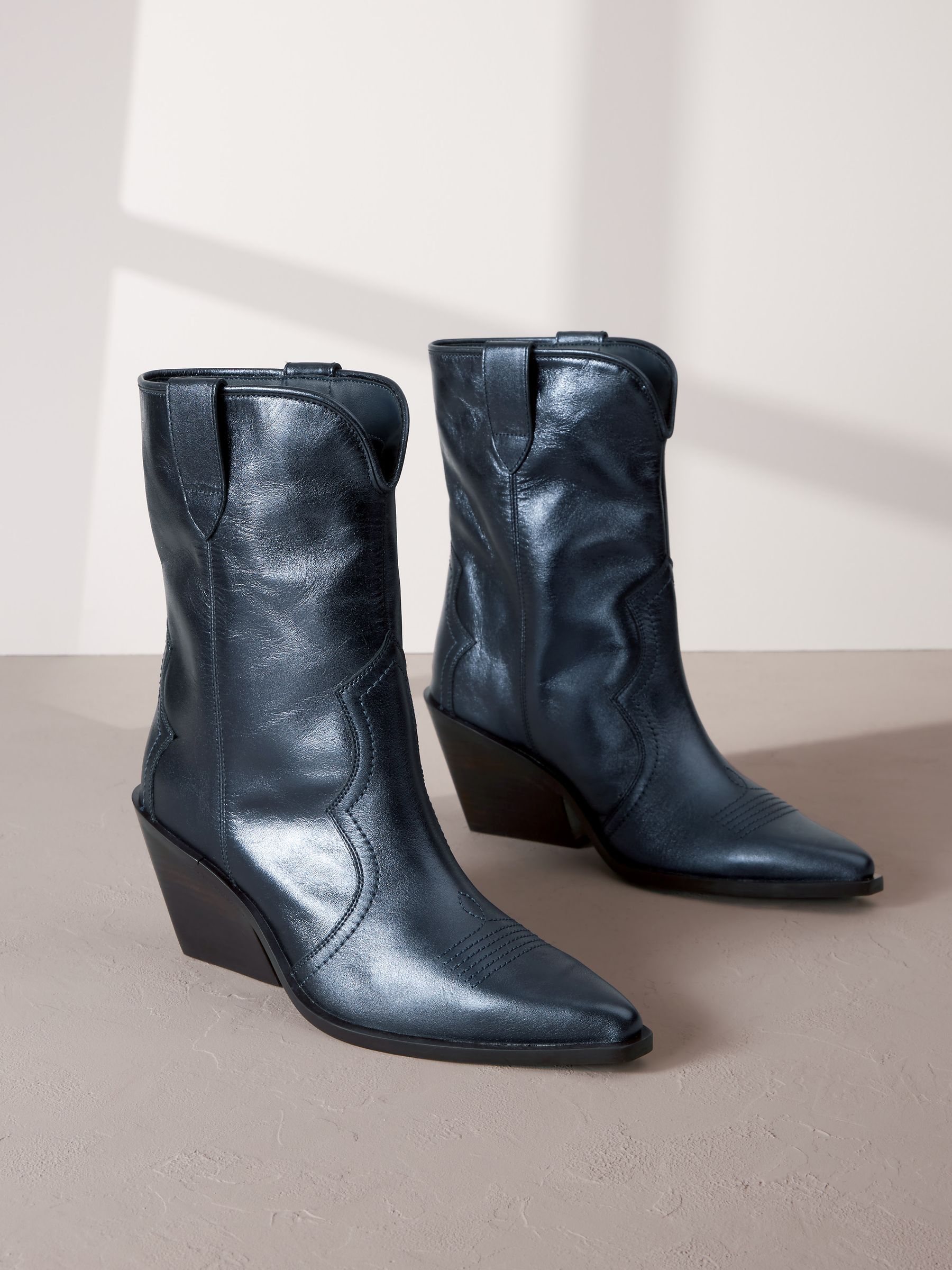 Buy Navy Metallic Signature Leather Forever Comfort® Western Cowboy ...
