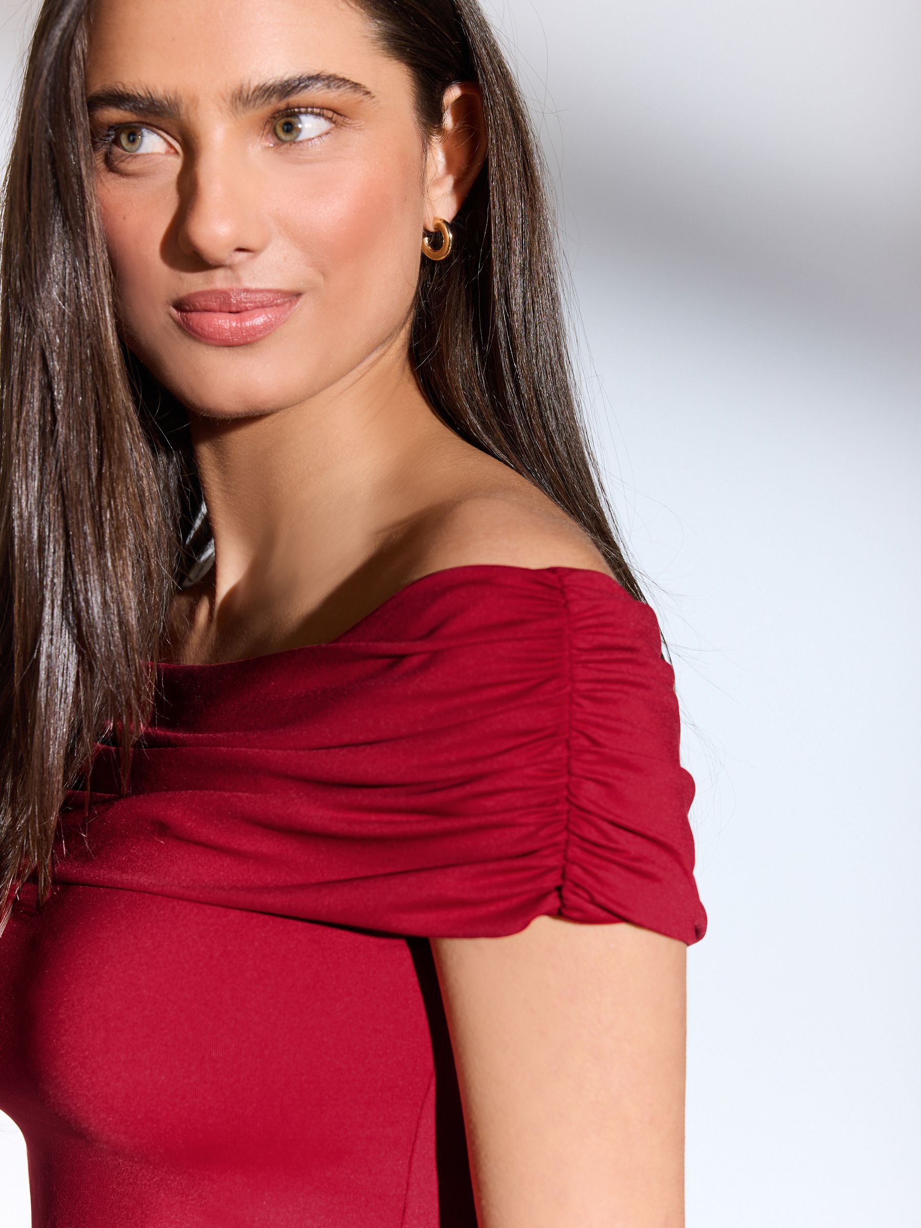 Buy Red Off The Shoulder Gathered Ruched Soft Touch Top from the Next ...