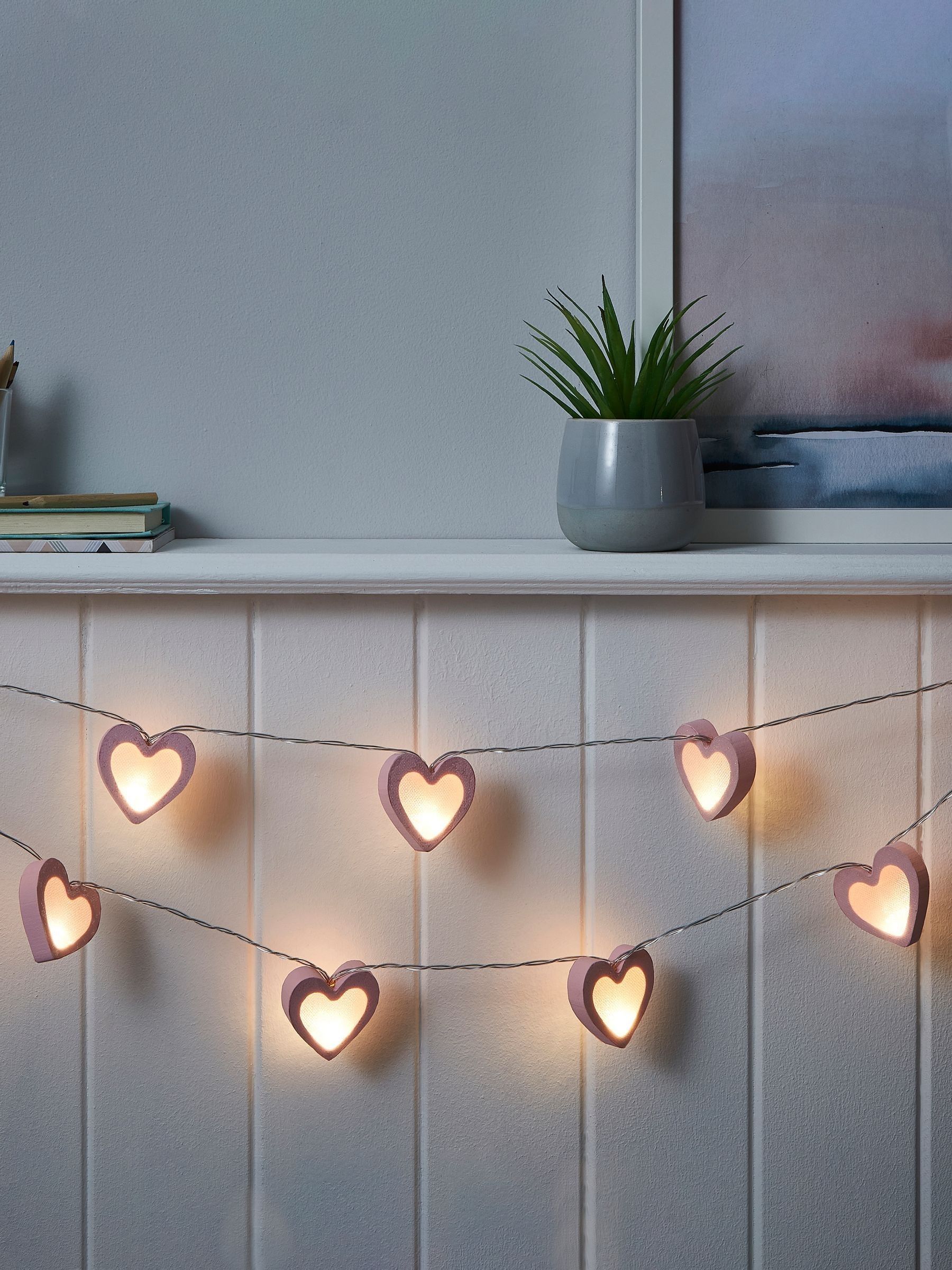Buy glow Pink Love Heart Wood String Lights from the Next UK online shop