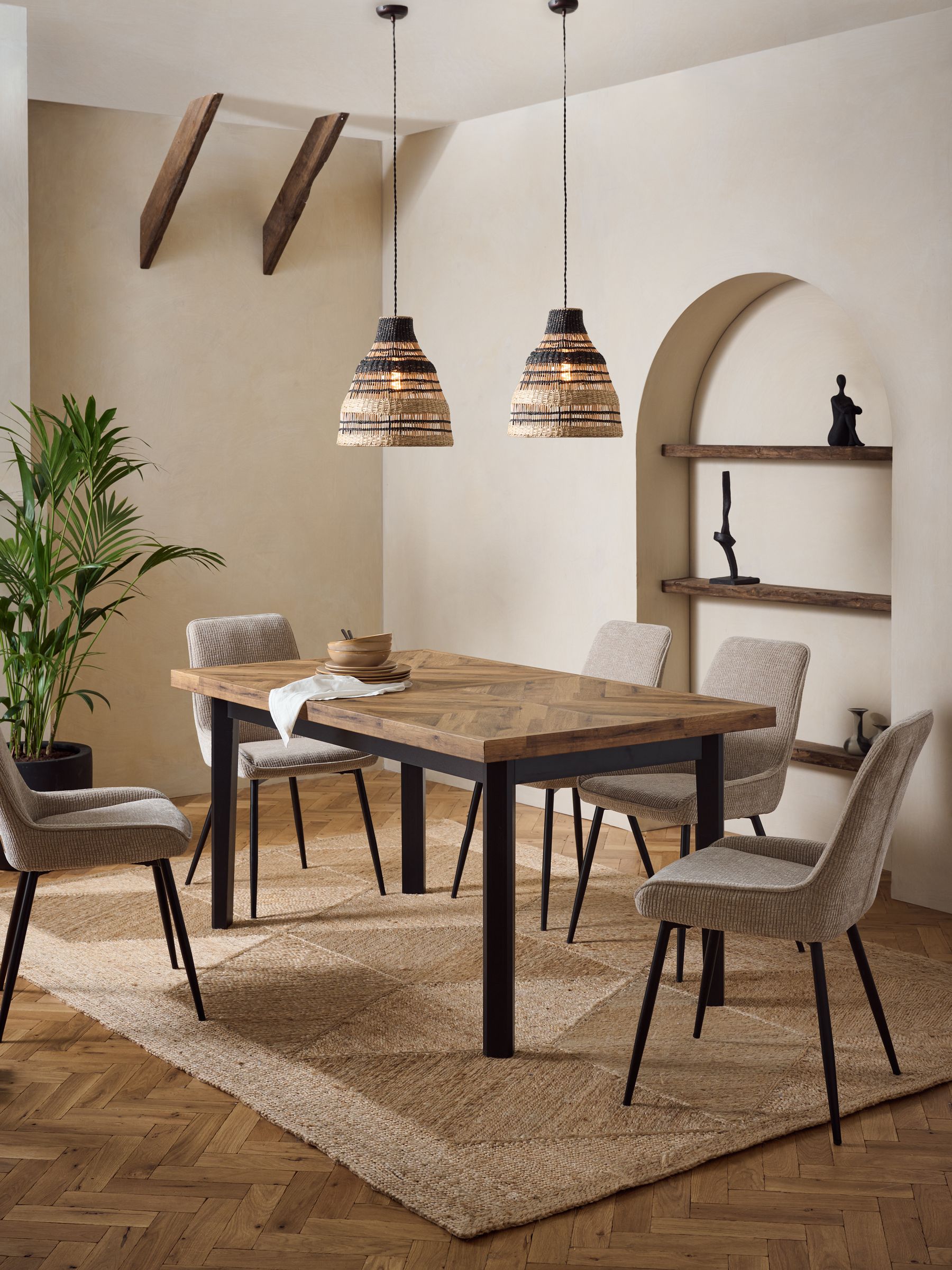 Buy Dark Natural Bronx Luxe Herringbone 6 to 8 Extending Dining Table ...