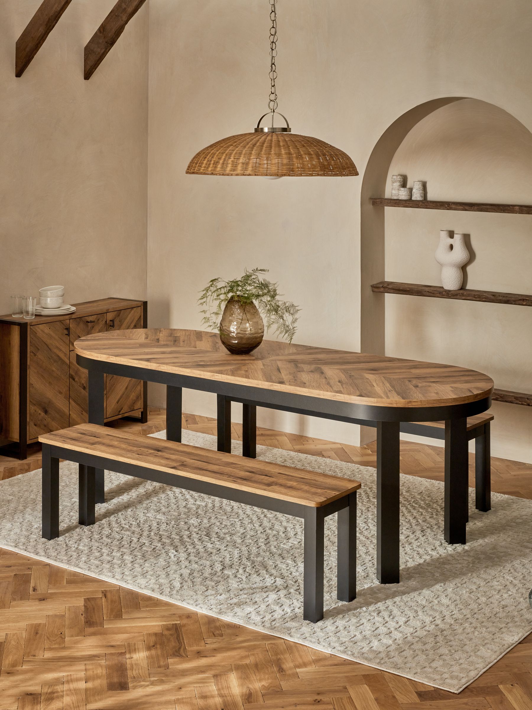 Buy Dark Bronx Oak Effect 8 Seater Dining Table and Bench Set from the Next UK online shop