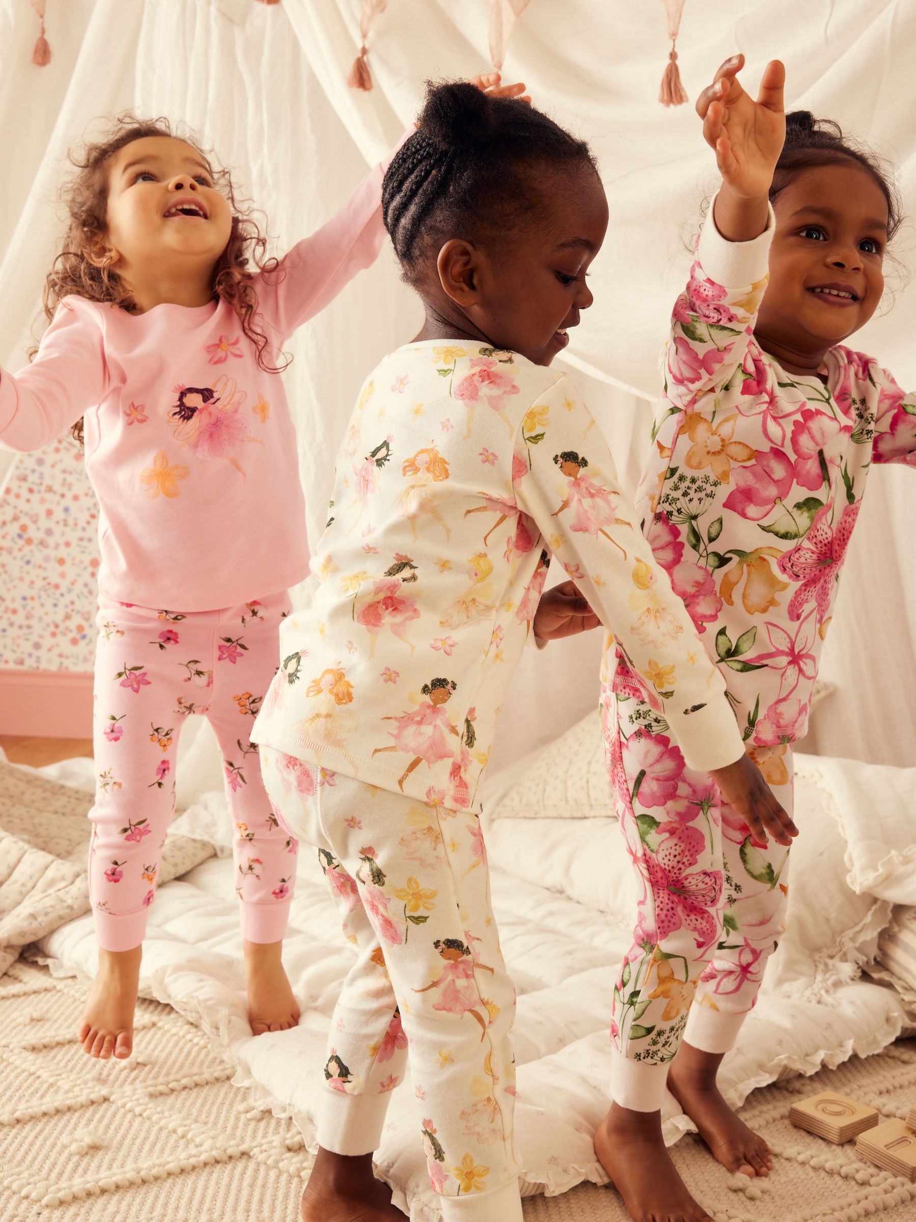 Buy Pink/Cream Fairy Long Sleeve Snuggle Pyjamas 3 Pack (9mths-12yrs ...