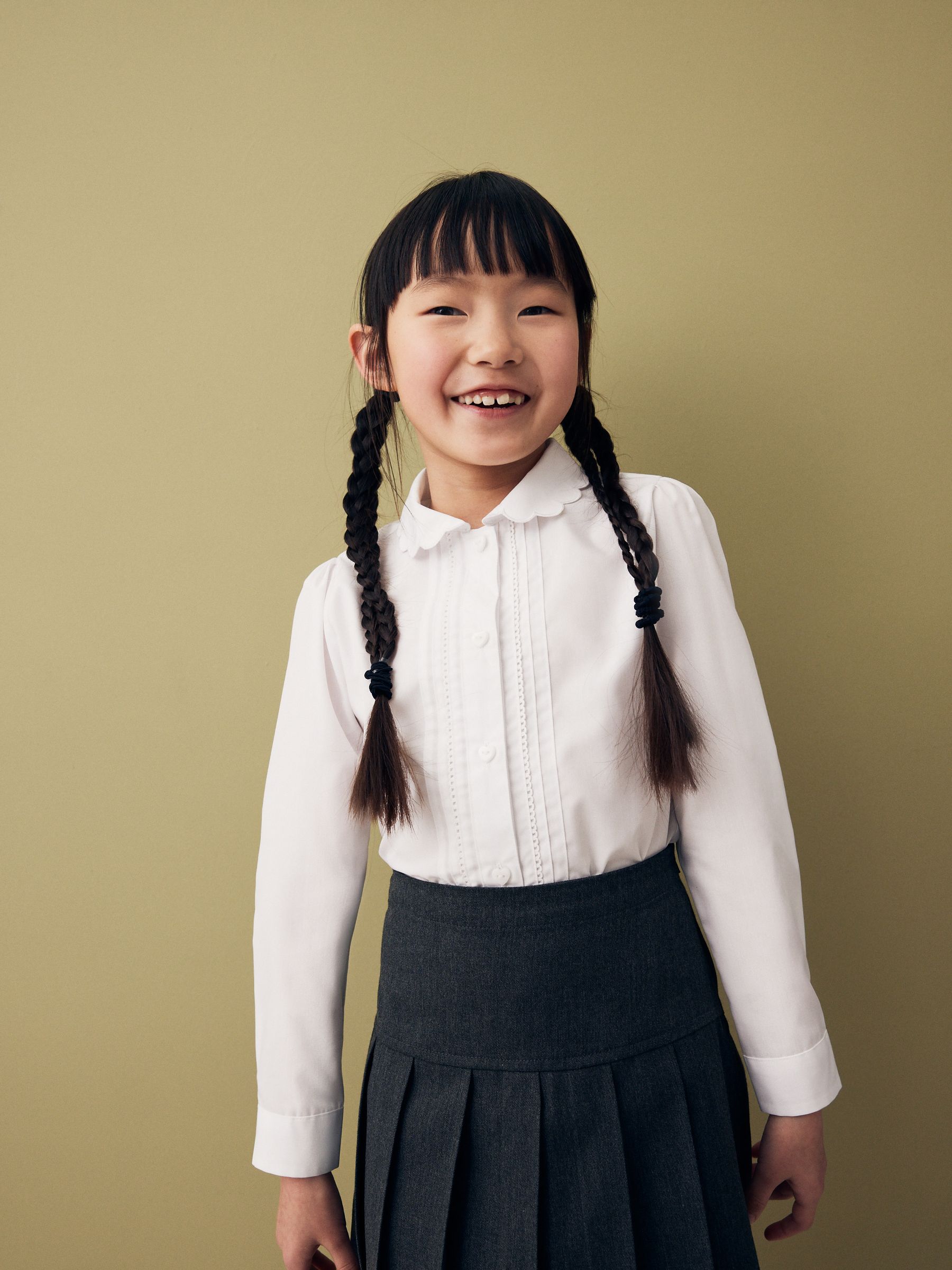 Buy White Long Sleeve Scalloped Lace Trim School Blouse (3-14yrs) from ...