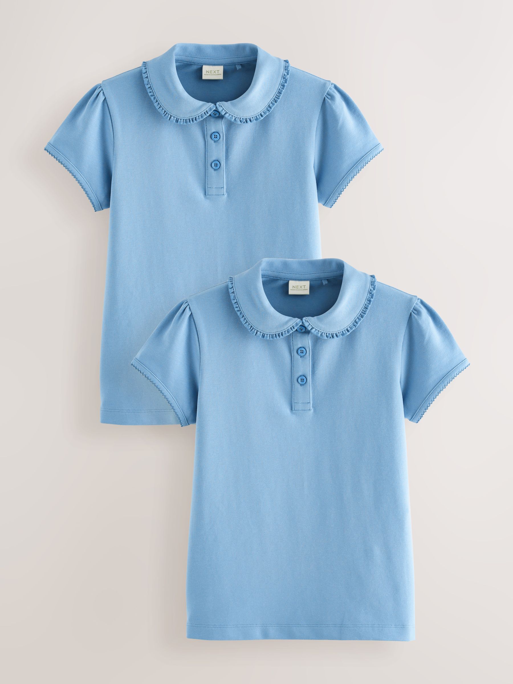 Buy Blue Girls Cotton Stretch Frill Collar School Polo Tops 2 Pack (3 ...