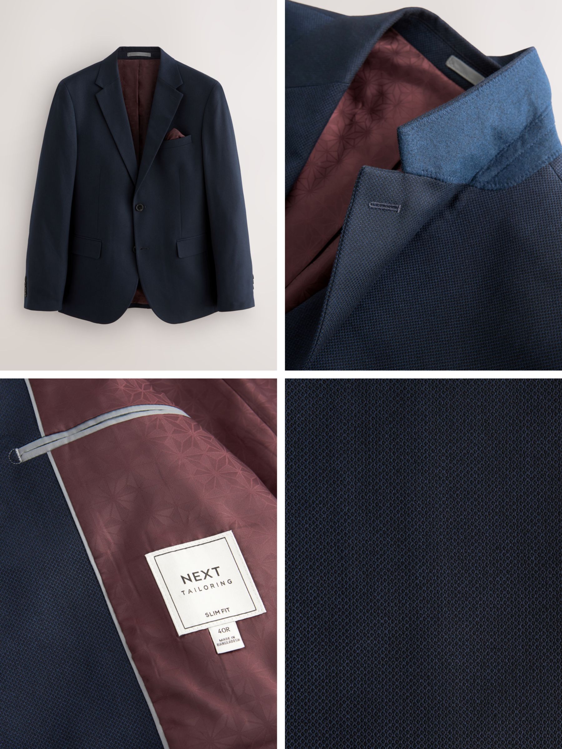 Buy Navy Blue Slim Fit Textured Suit Jacket from the Next UK online shop