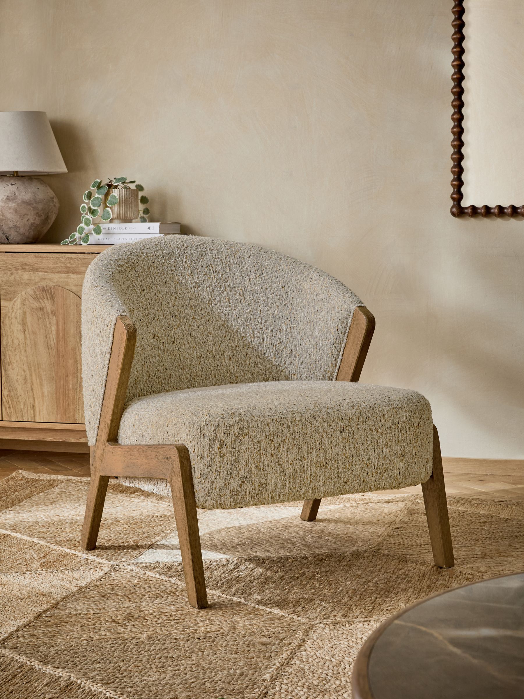 Buy Bronx Frame Tweedy Boucle Mink Natural Turner Wooden Accent Chair ...