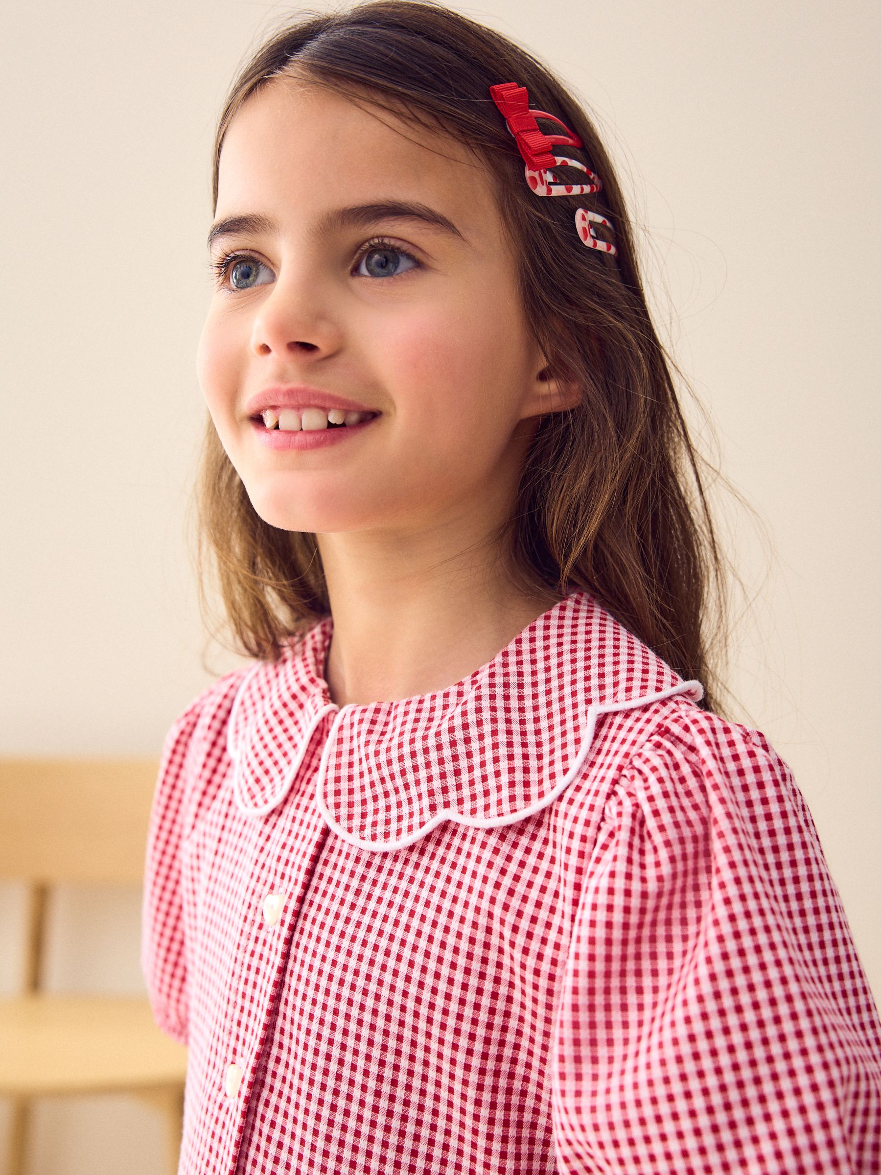 Buy Red Cotton Rich Scalloped Collar Gingham School Dress (3-14yrs ...