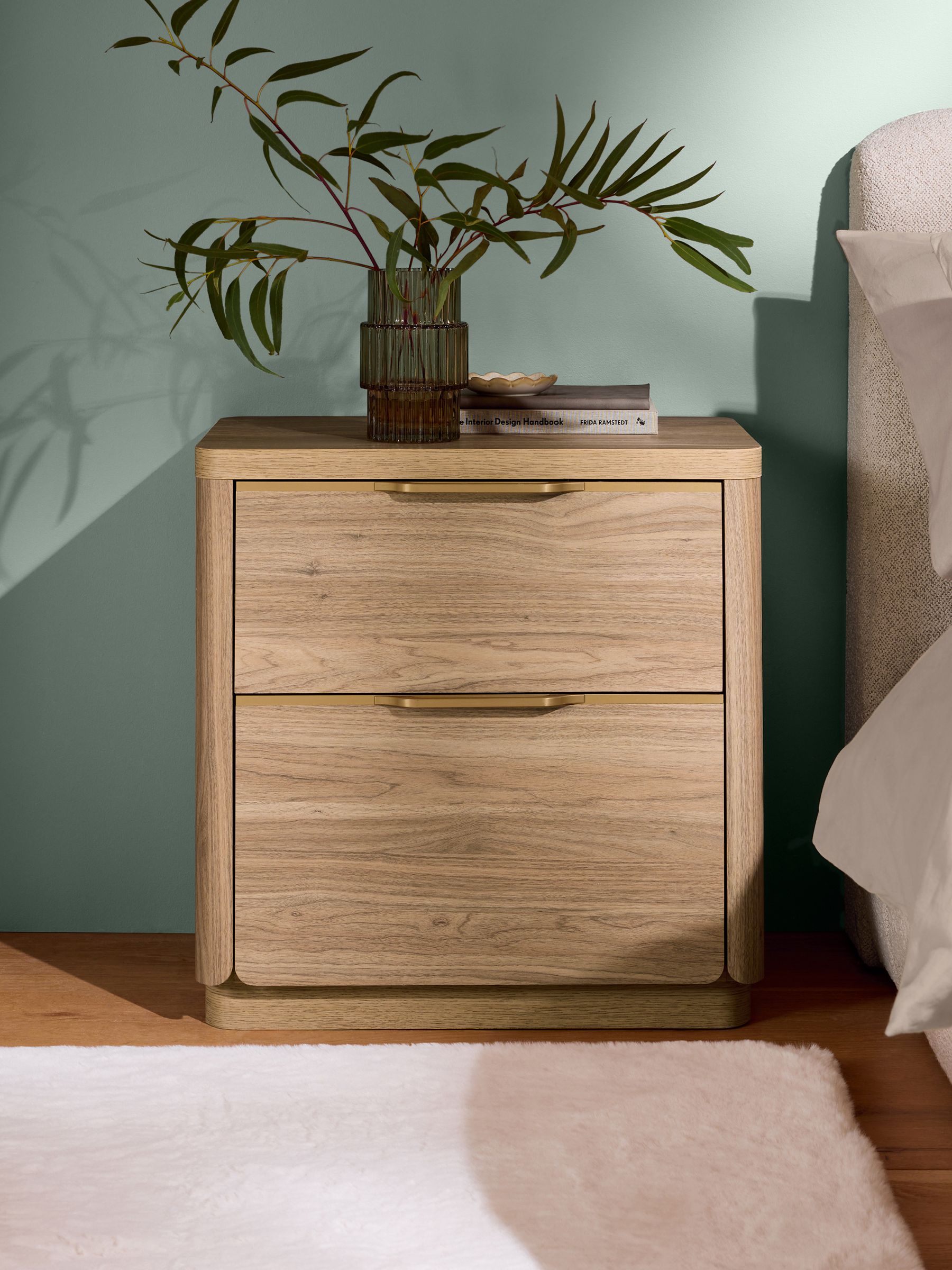 Buy Mid Natural Arlo Arlo Oak Effect 2 Drawer Wide Bedside Table from ...
