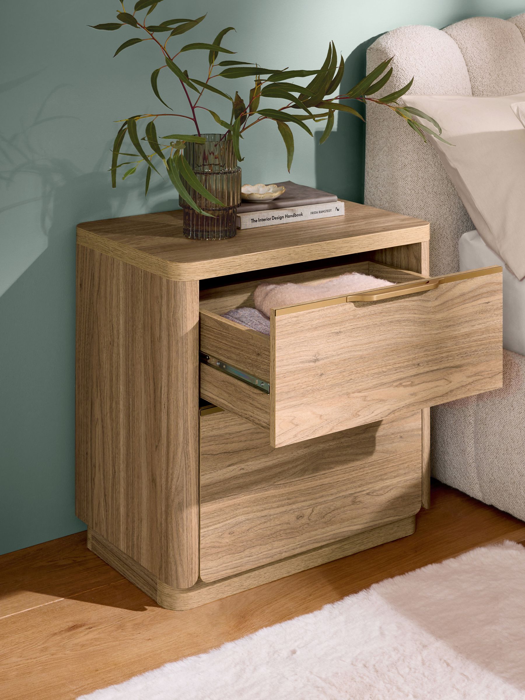 Buy Mid Natural Arlo Arlo Oak Effect 2 Drawer Wide Bedside Table from ...