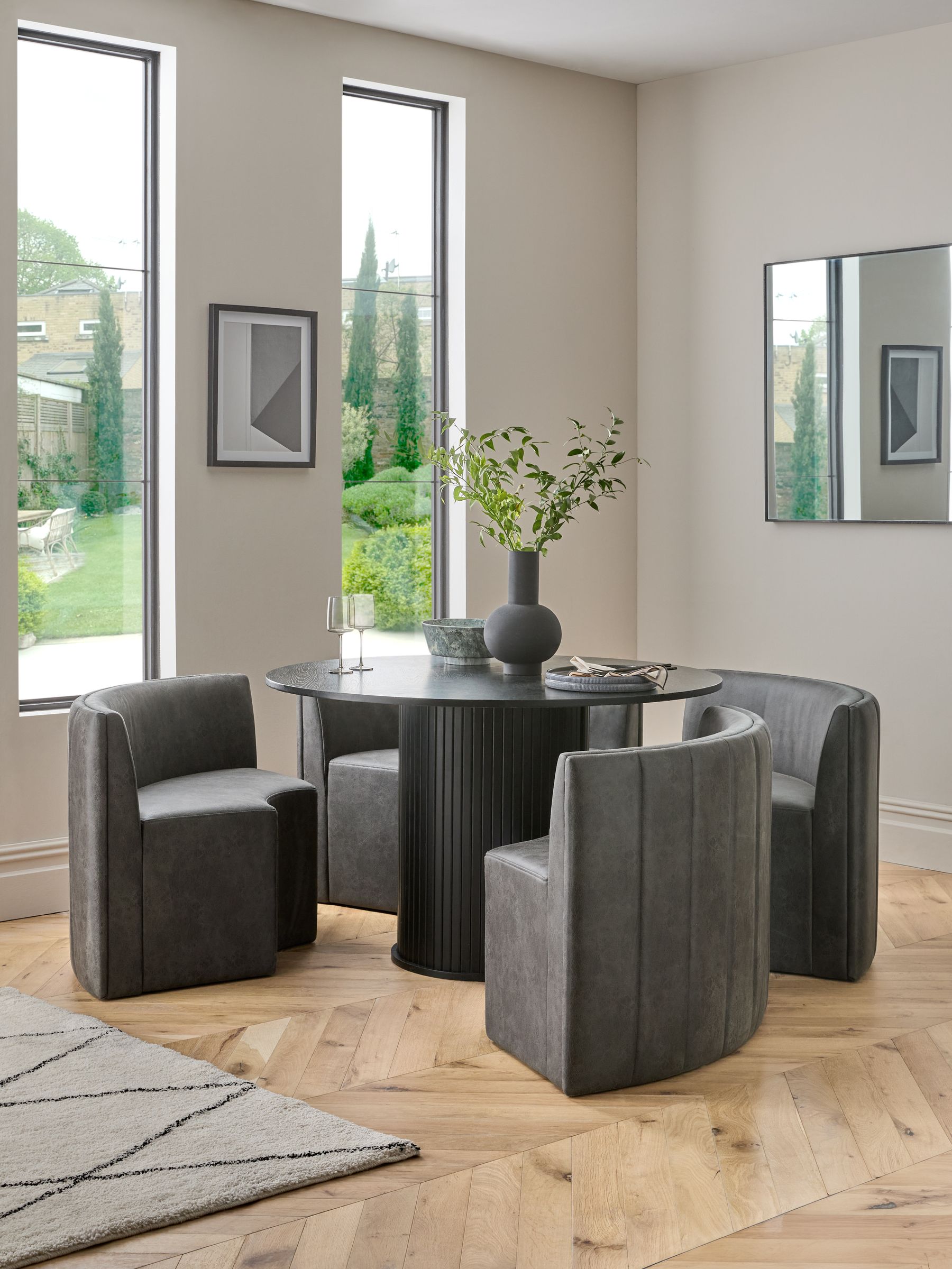 Buy Monza Faux Leather Dark Grey Conway 4 Seater Round Dining Table and ...