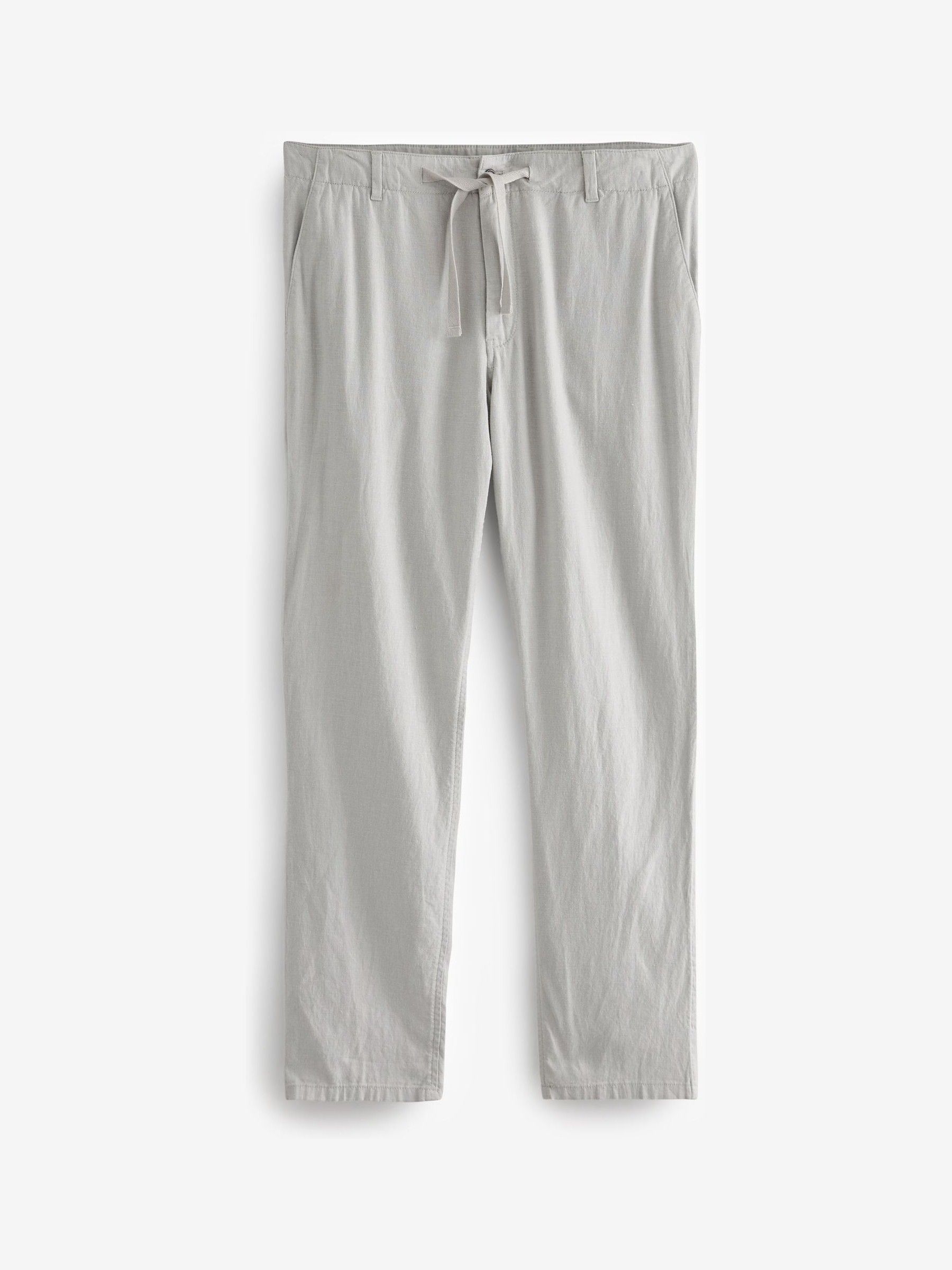 Buy Grey Light Linen Blend Drawstring Trousers from the Next UK online shop