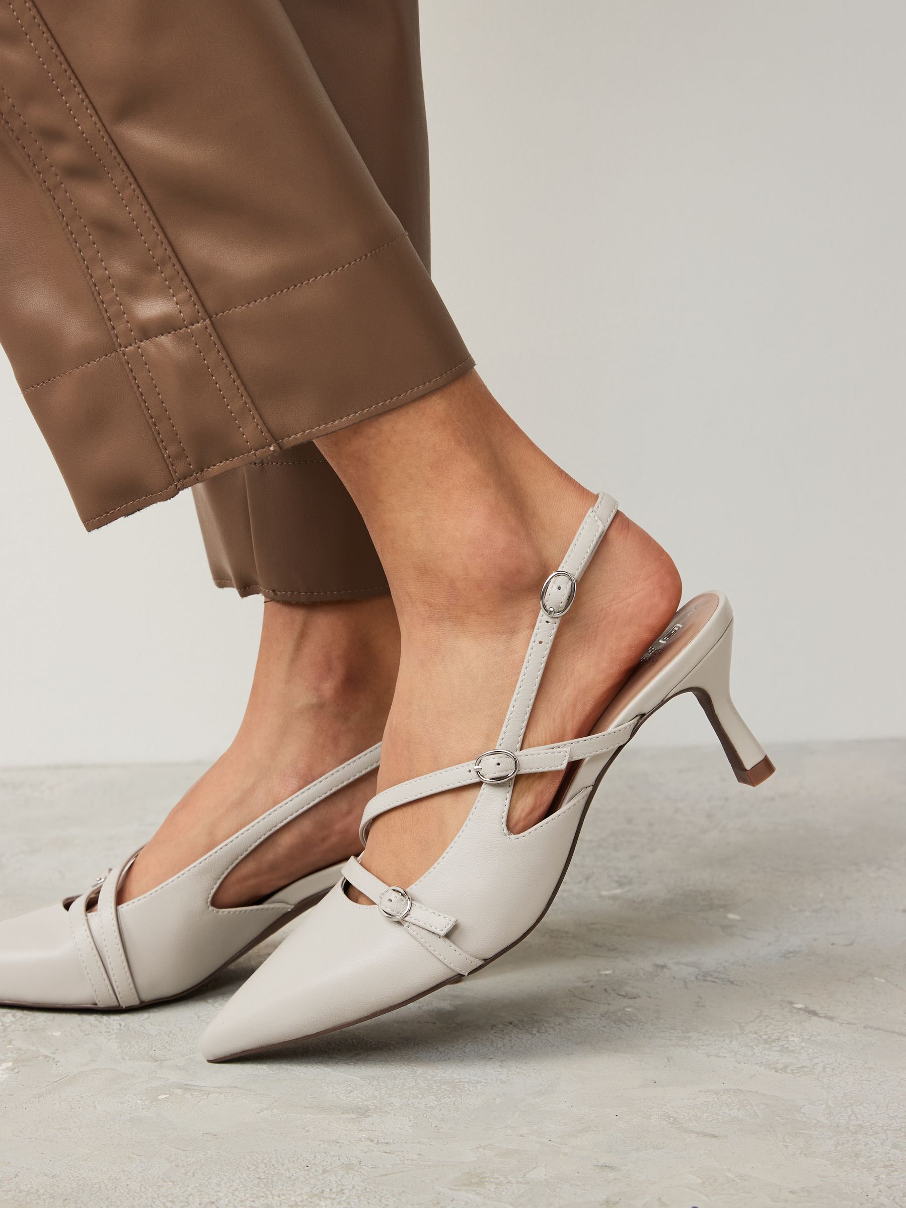 Buy Bone White Forever Comfort® Leather Multi Buckle Slingback Heels ...
