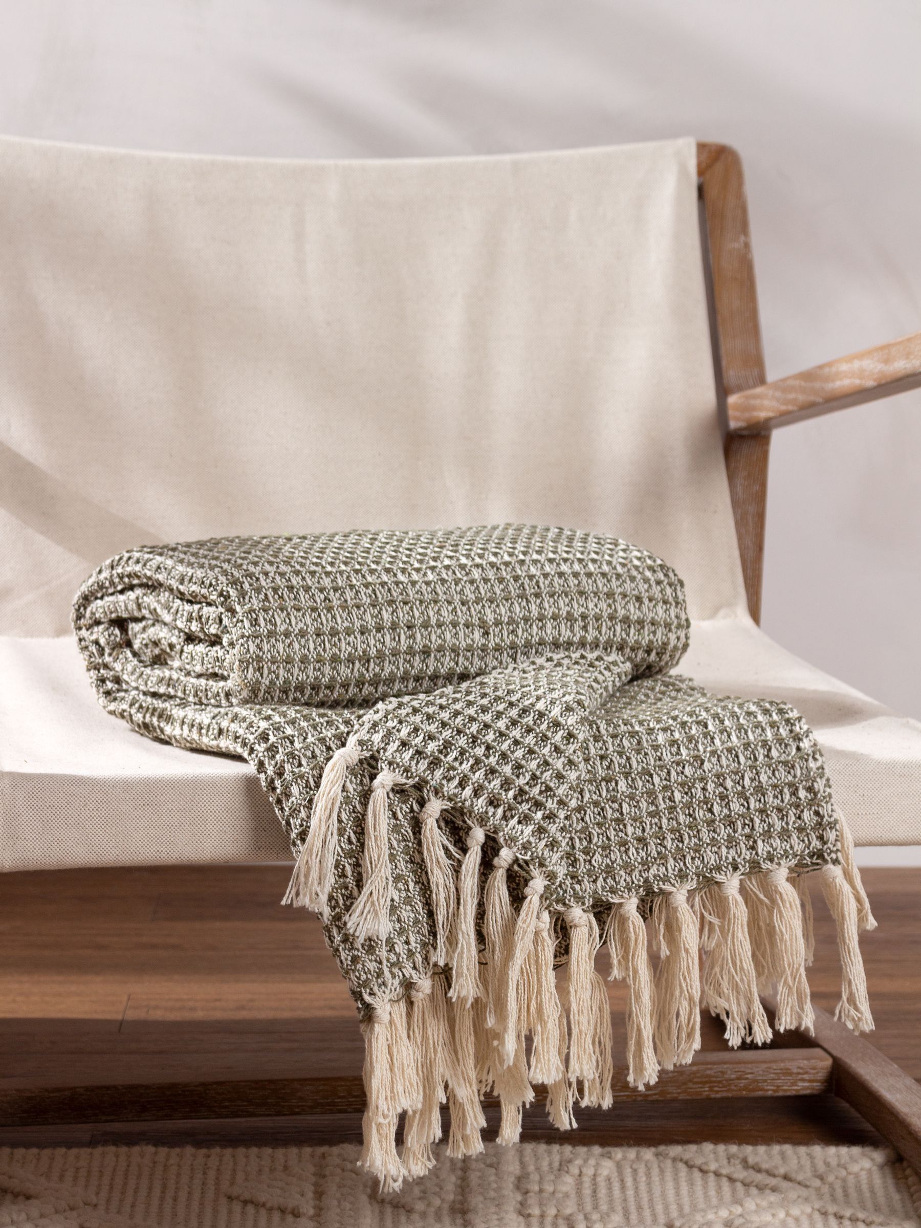 Buy Yard Lichen Green Lorne Waffle Fringed 100% Cotton Throw from the ...