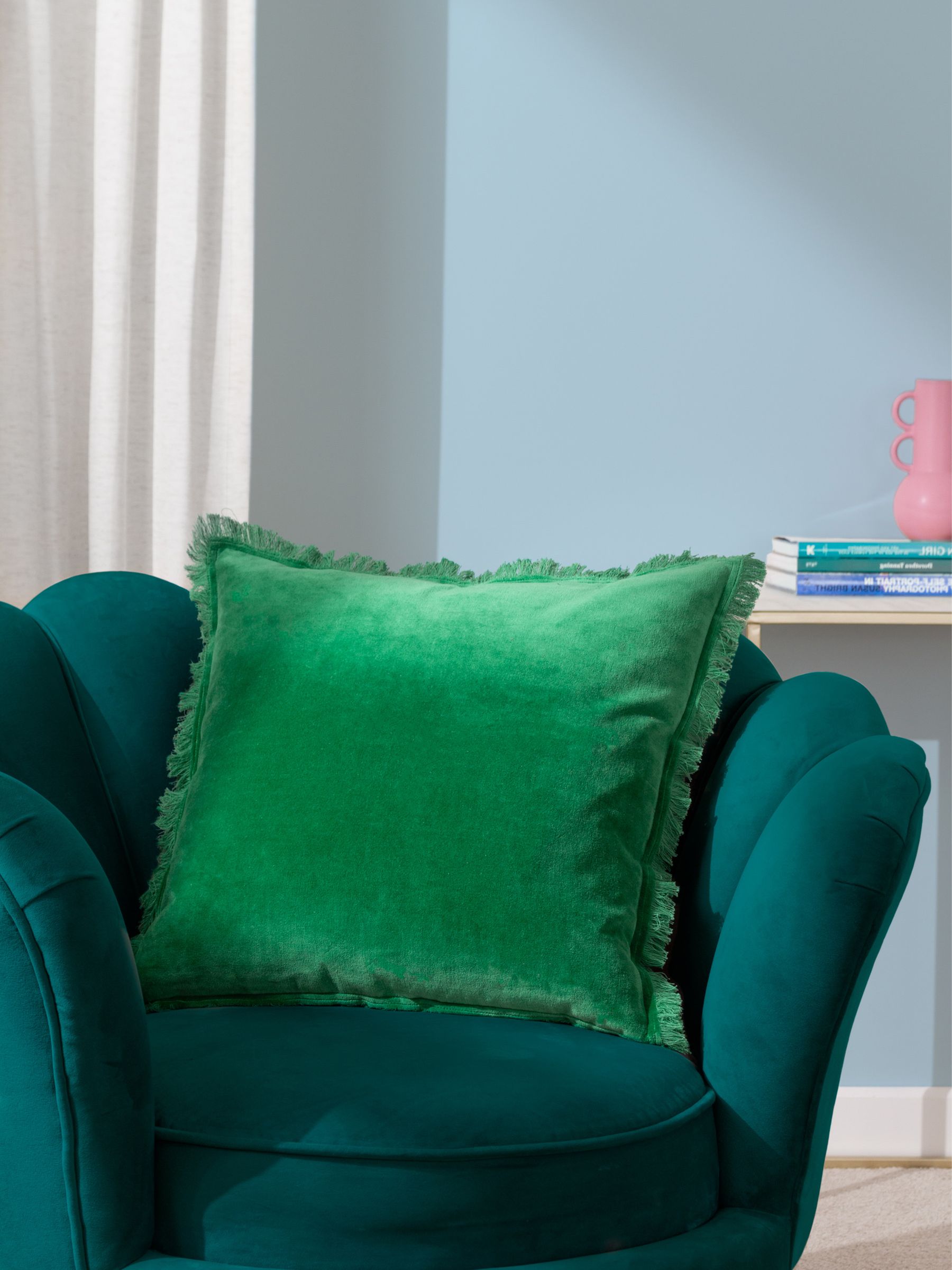 Buy Furn Emerald Green 45 x 45cm Gracie 100% Cotton Velvet Fringed ...