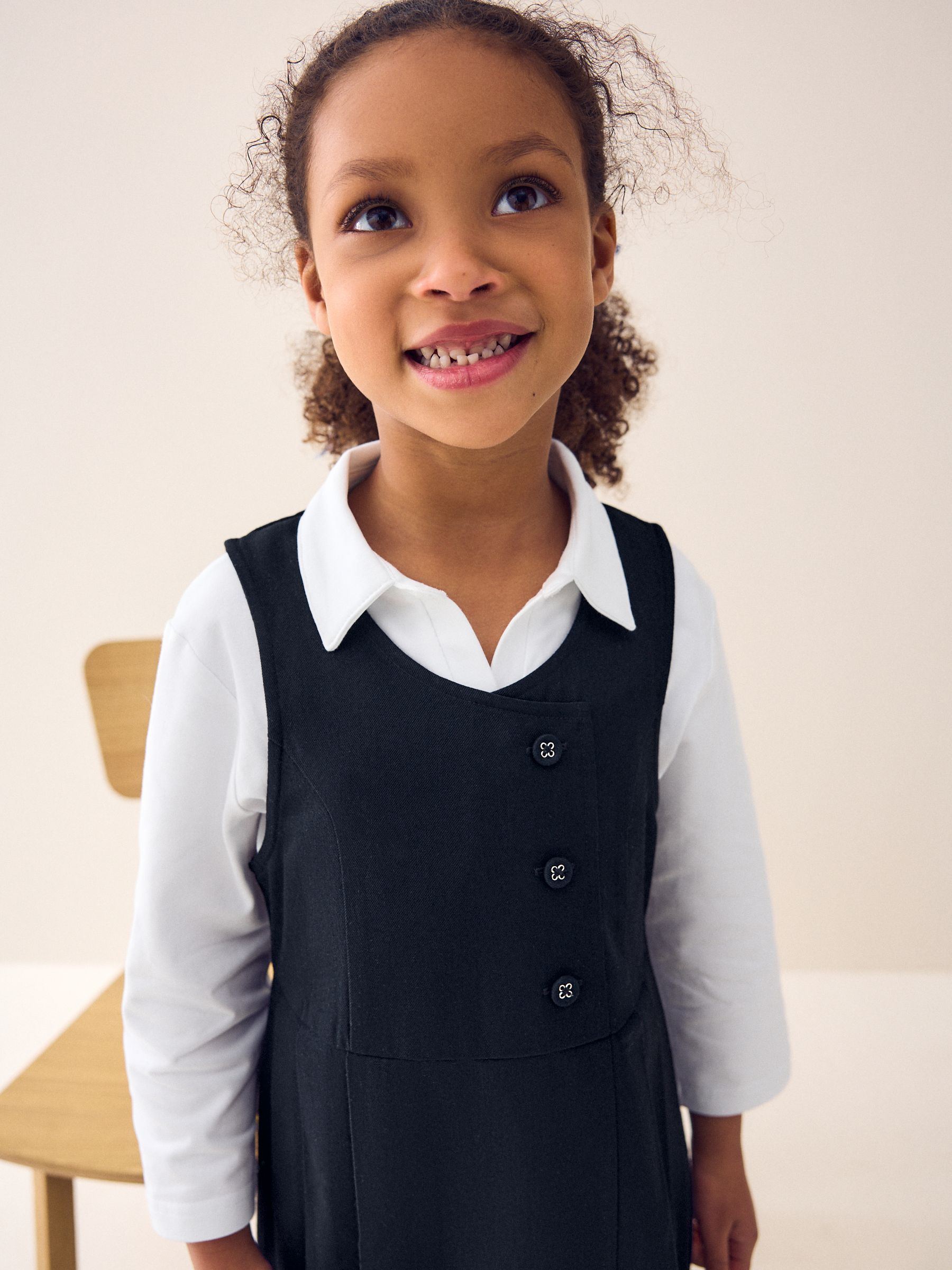 Buy Navy Blue Asymmetric Button Front Long Pinafore School Dress (3 ...