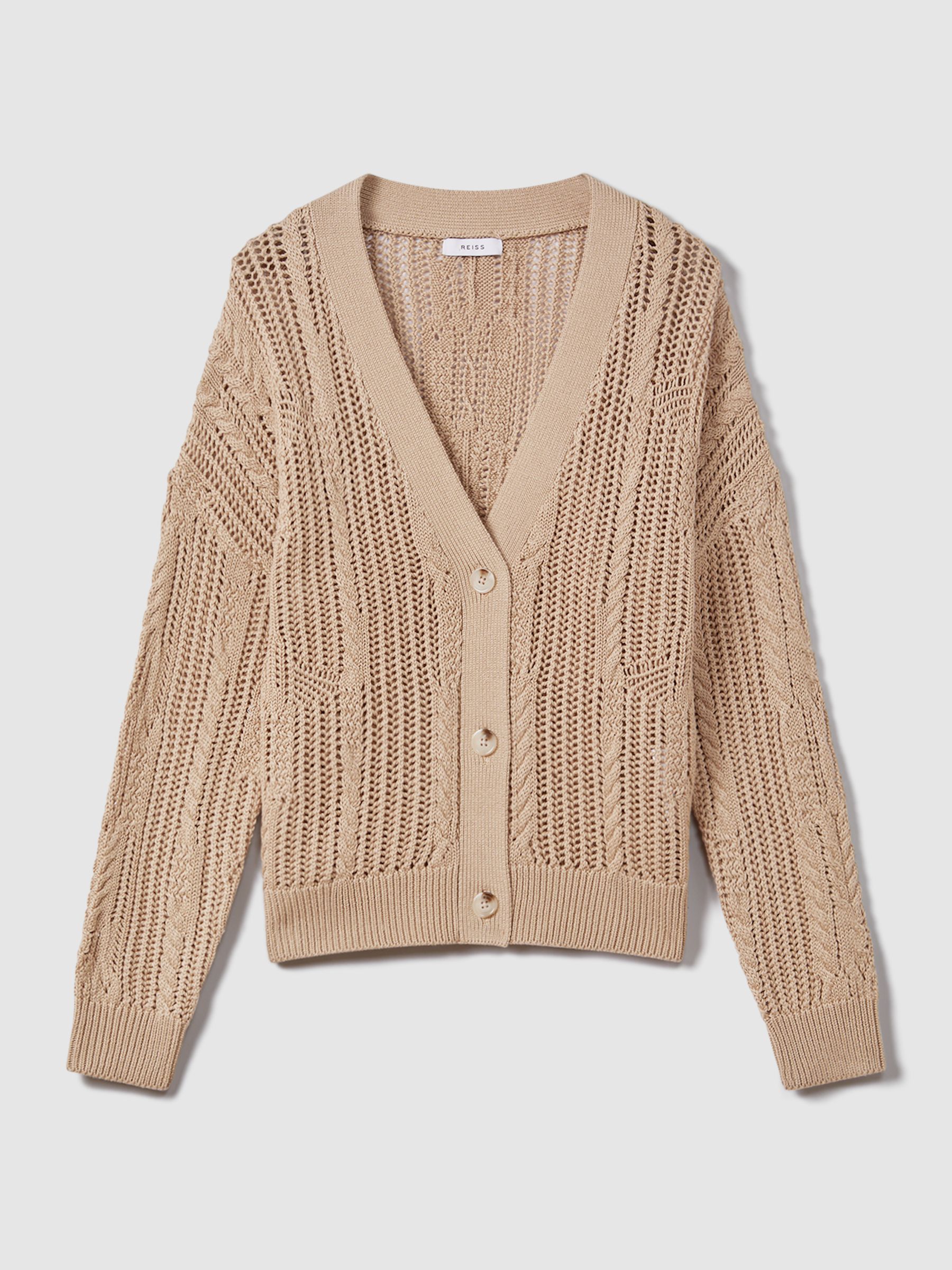 Buy Reiss Neutral Tiffany Cotton Blend Open Stitch Cardigan from Next ...