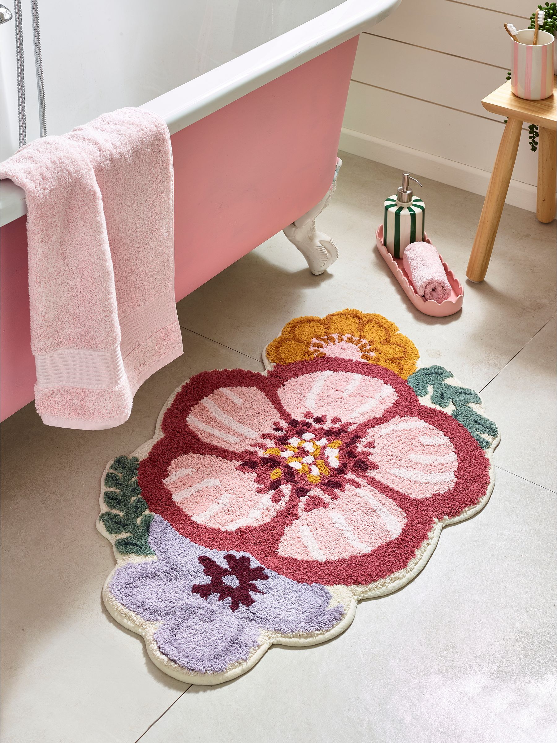 Buy Pink 100% Cotton Floral Shaped Bath Mat from the Next UK online shop