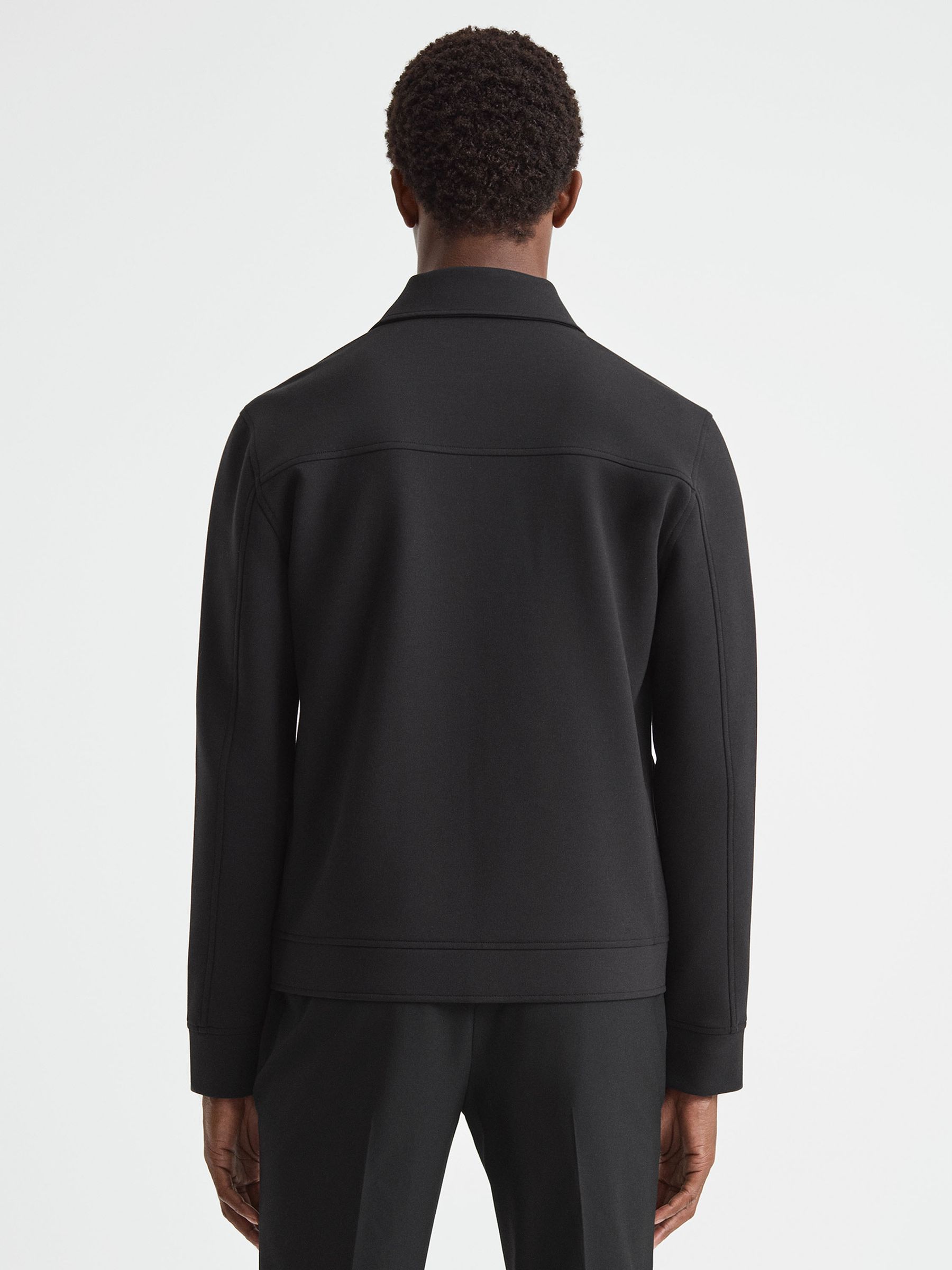 Buy Reiss Black Medina Premium Interlock Zip-Through Overshirt from the ...
