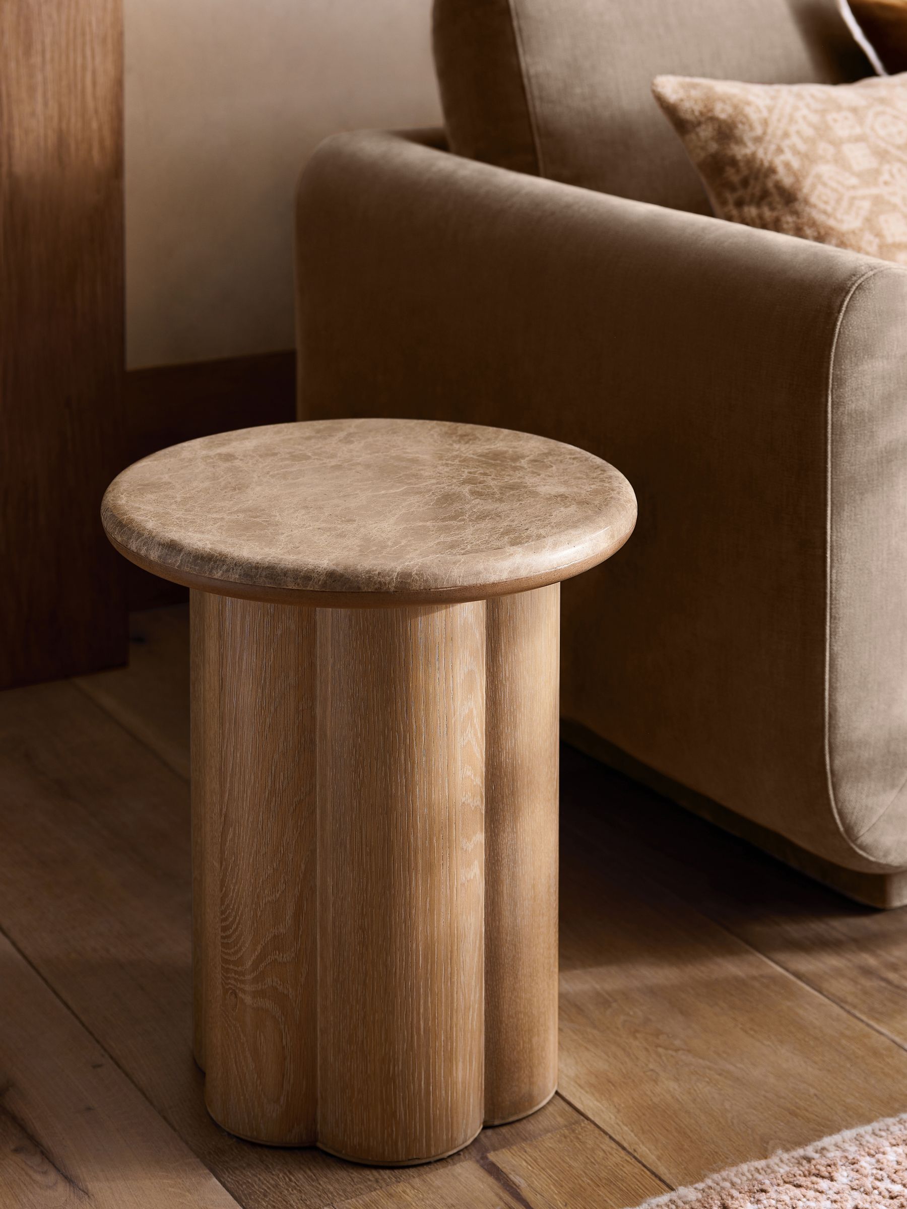 Buy Mid Natural N. Premium Aviano Oak Veneer and Marble Side Table from ...