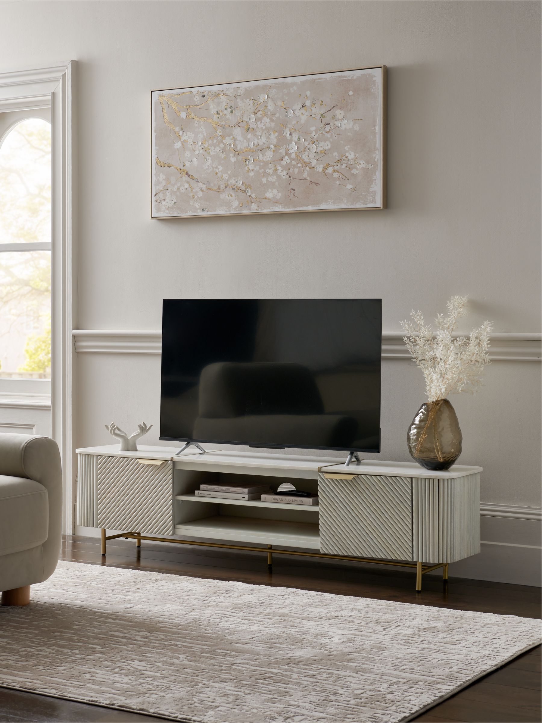 Buy Light Grey Valencia Mango Wood Up to 80 inch TV Unit from the Next ...