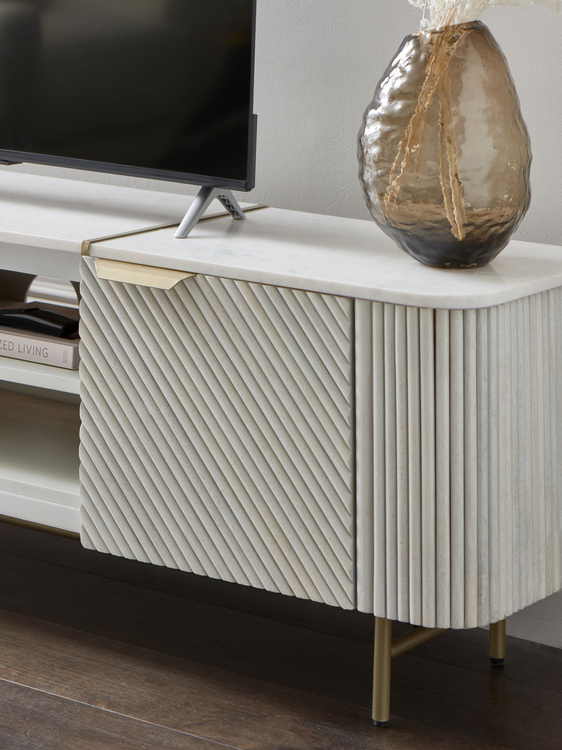 Buy Light Grey Valencia Mango Wood Up to 80 inch TV Unit from the Next ...