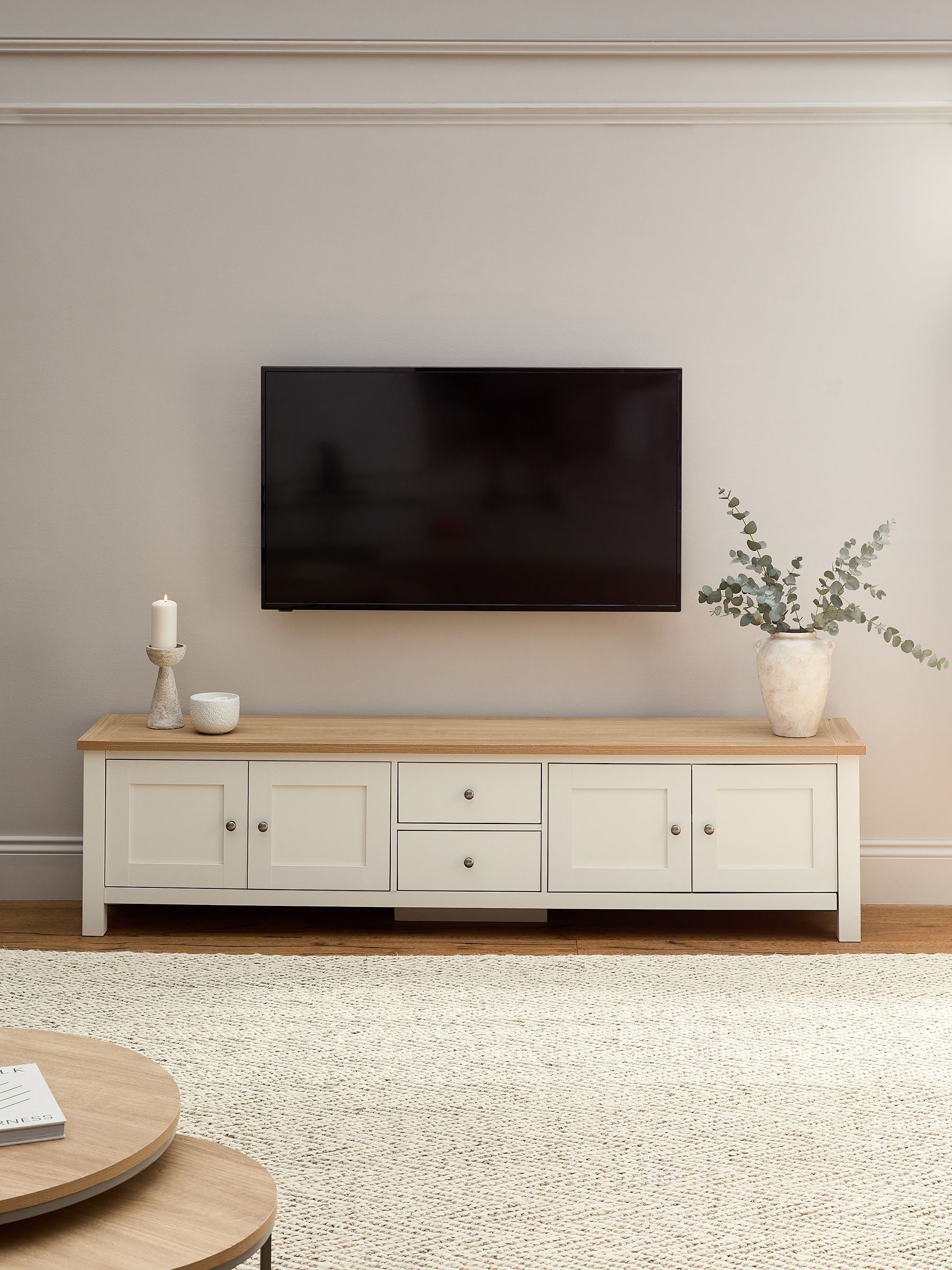 Buy Cream Malvern Oak Effect Up to 90 inch Slim TV Unit from the Next ...