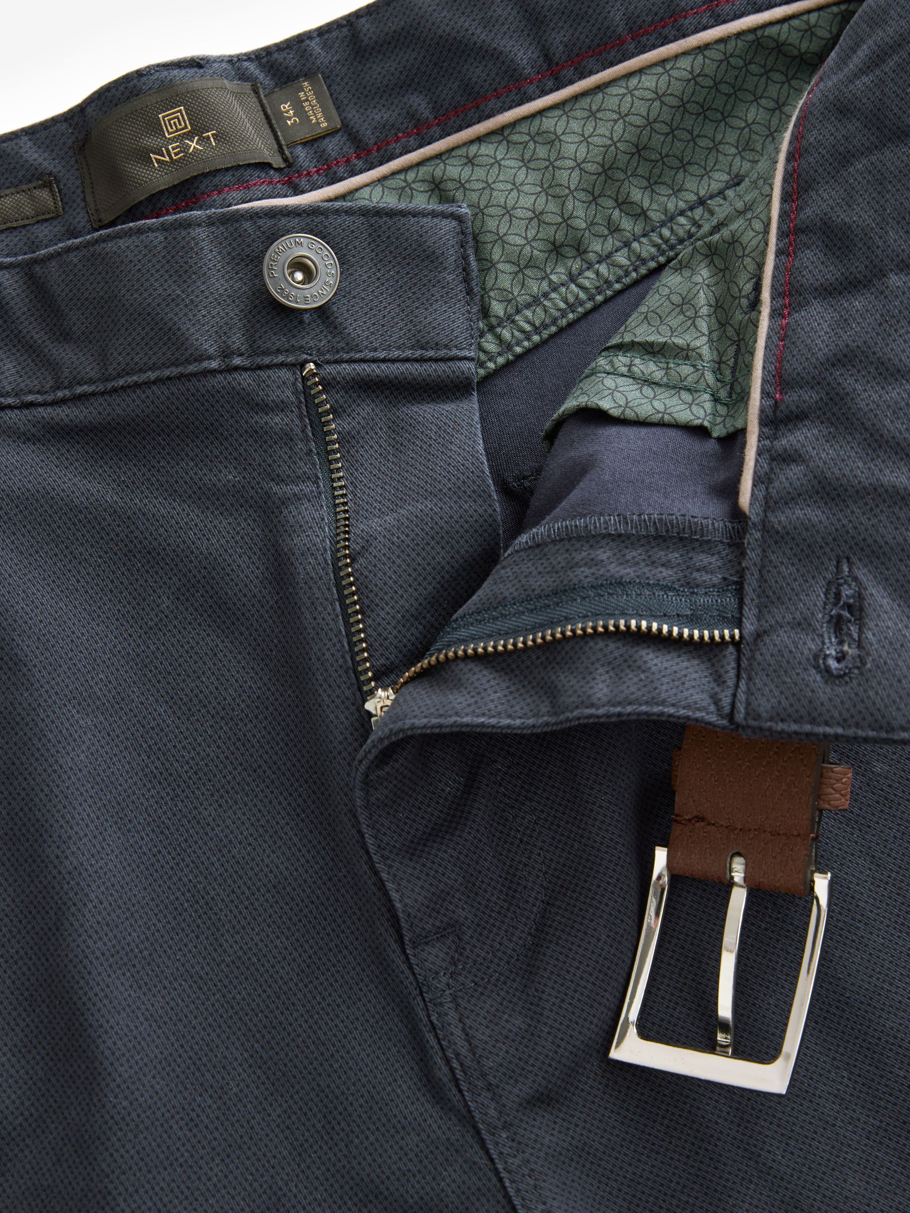 Buy Navy Blue Slim Fit Smart Belted Printed Stretch Chinos from the ...