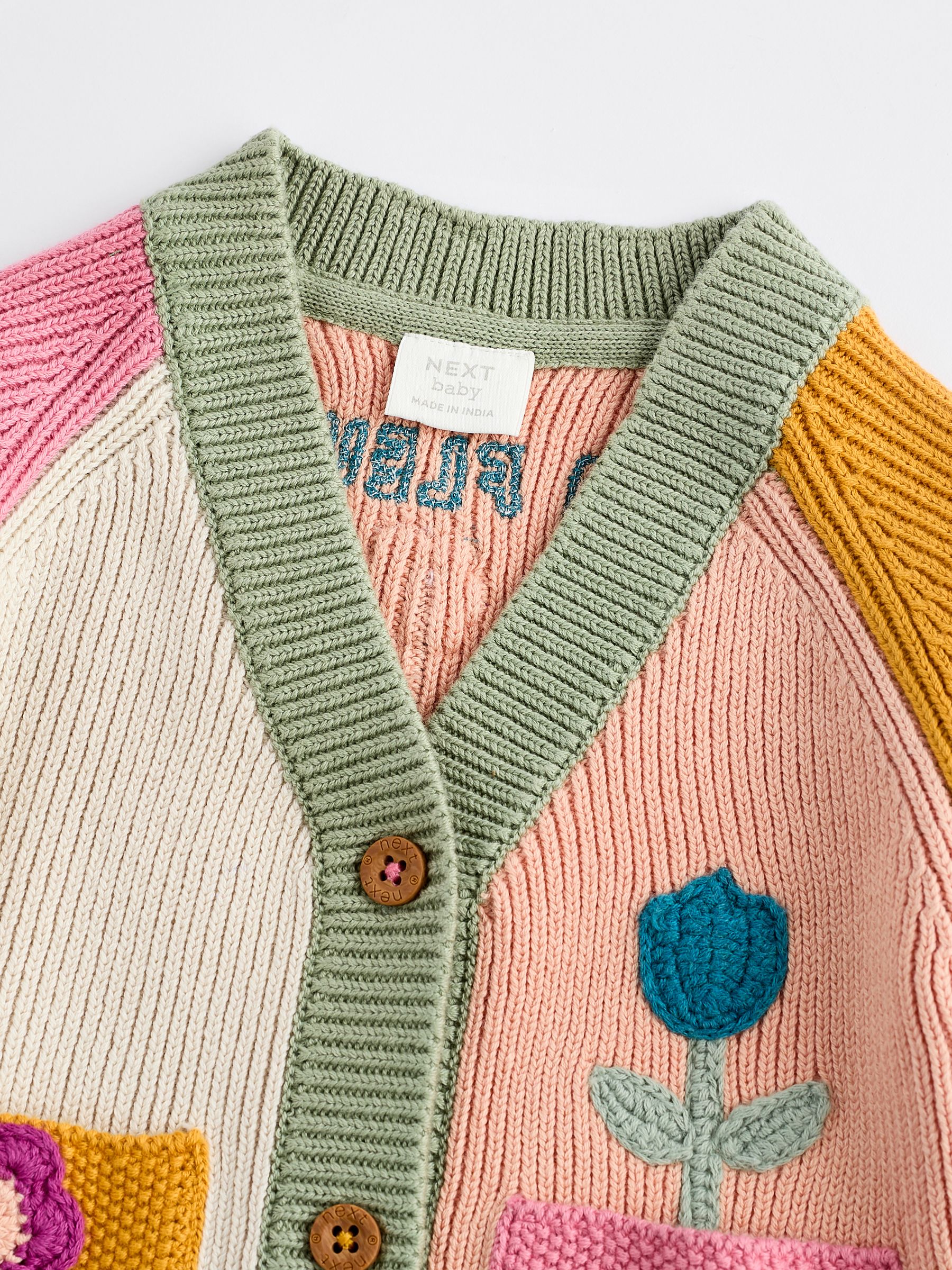 Buy Pink/Yellow Colourblock Baby Embroidered Knitted 100% Cotton ...