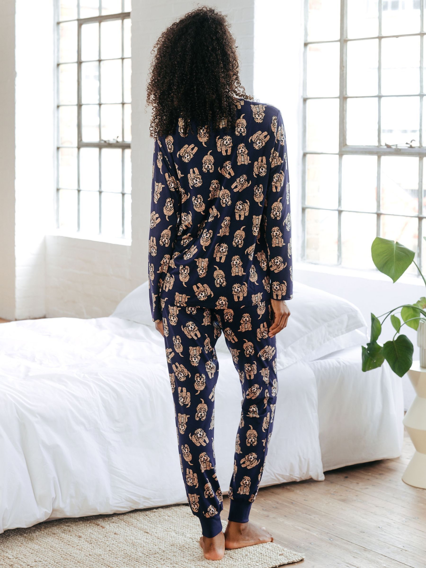 Buy Chelsea Peers Blue Trouser Pyjamas Cockapoo Print Crewneck Long ...