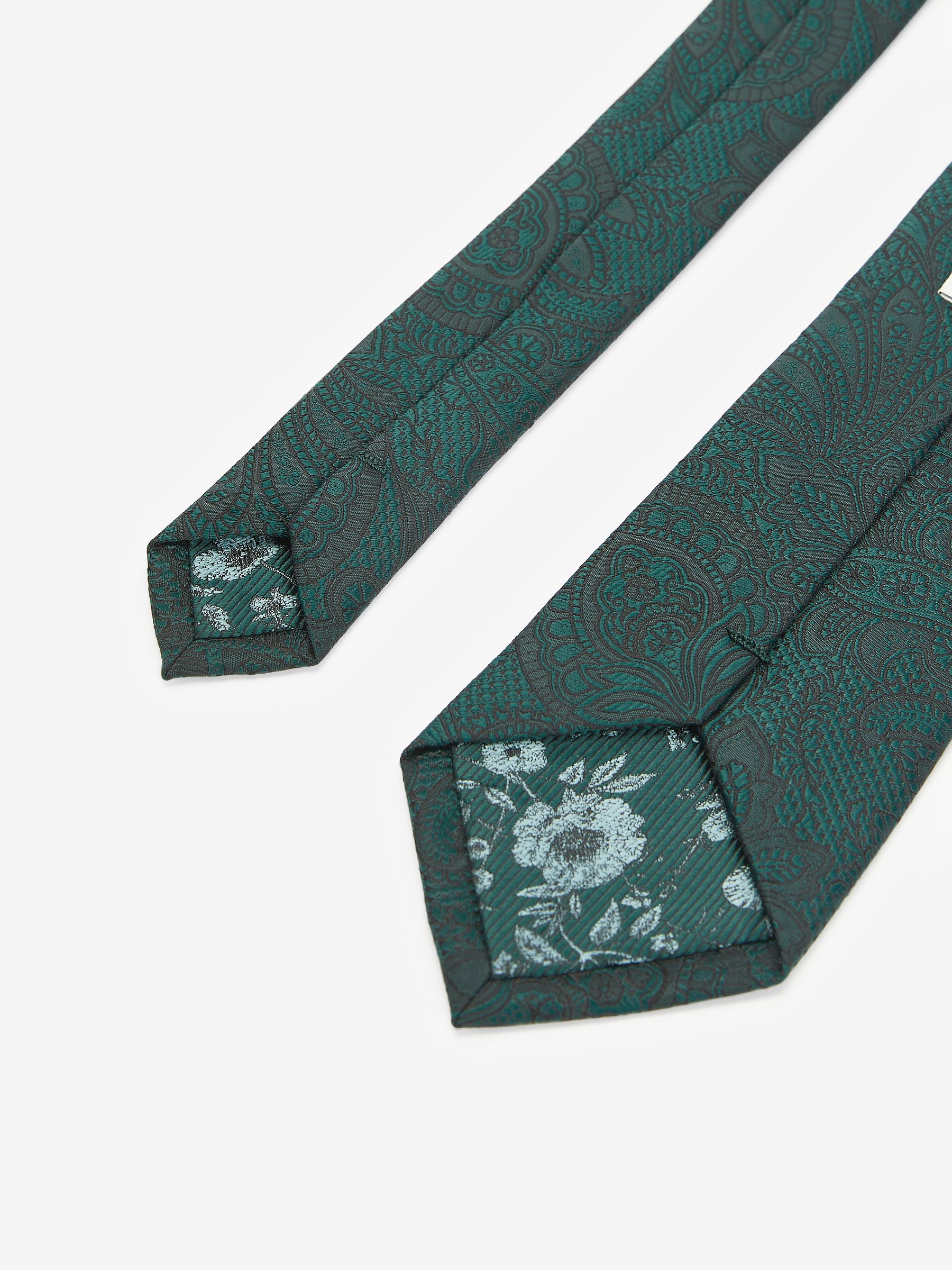 Buy Forest Green Textured Paisley Tie, Pocket Square And Pin Set from ...