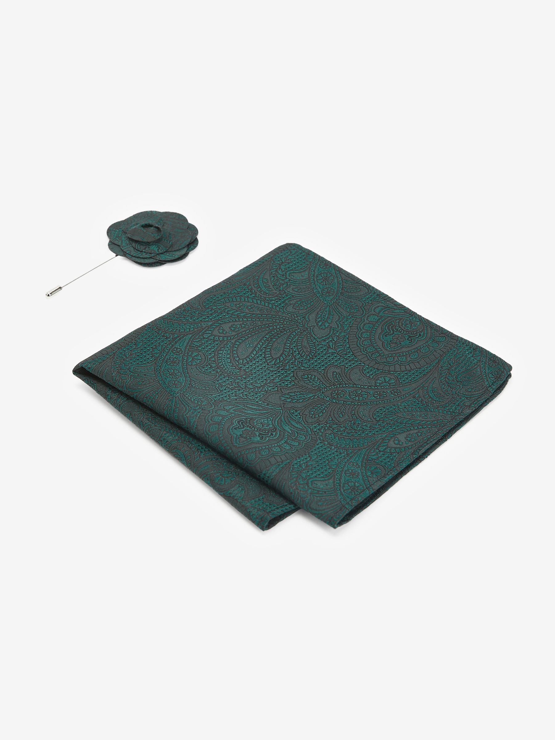 Buy Forest Green Textured Paisley Tie, Pocket Square And Pin Set from ...