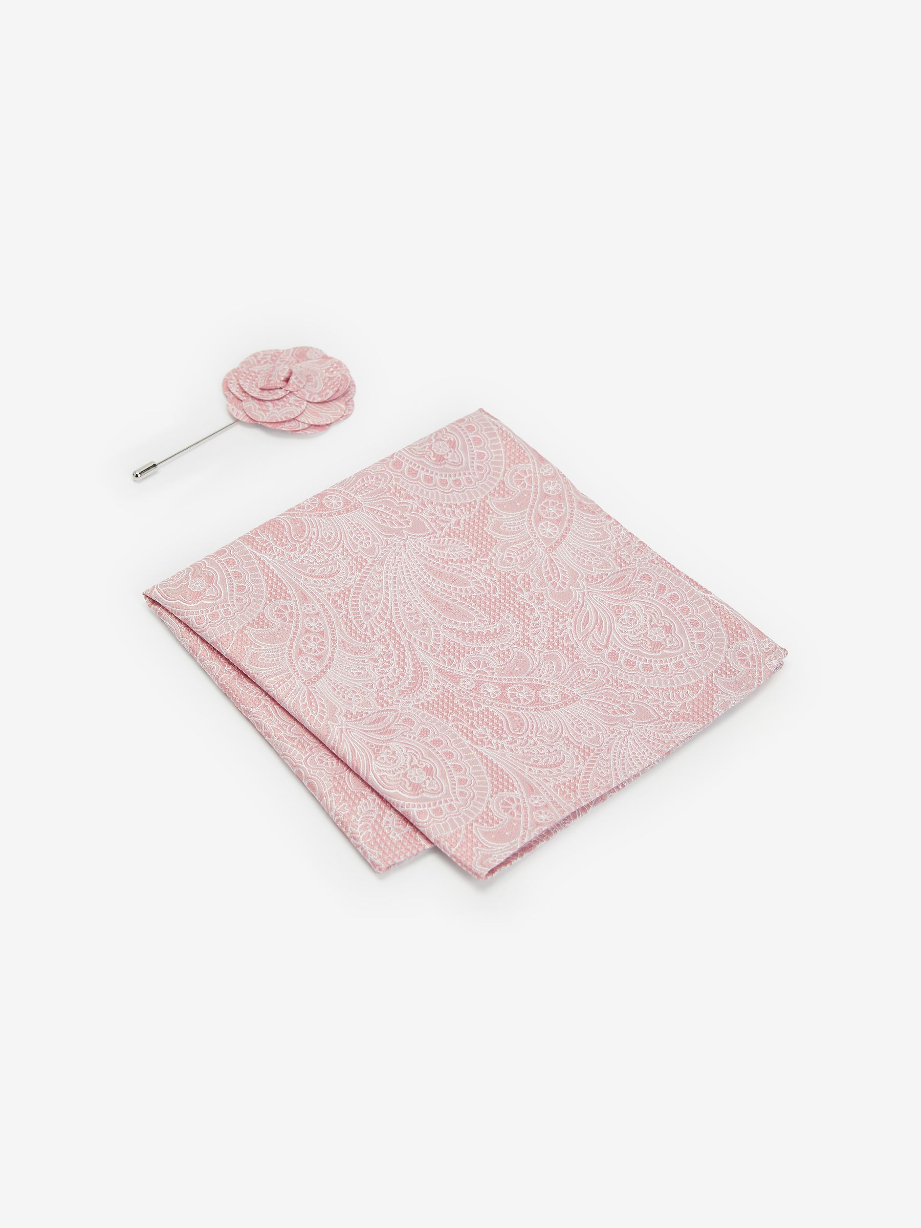 Buy Light Pink Textured Paisley Tie, Pocket Square And Pin Set from the ...