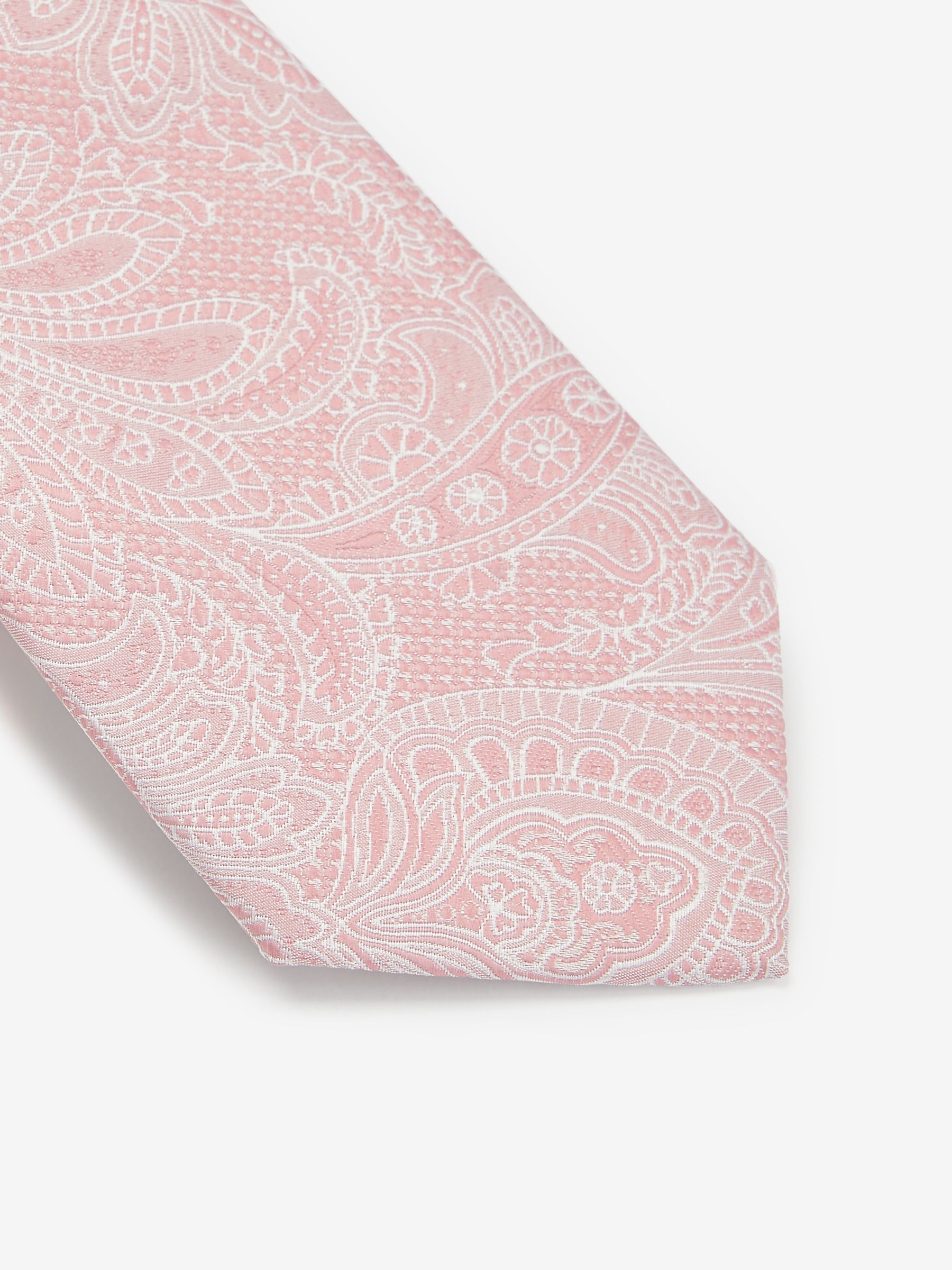 Buy Light Pink Textured Paisley Tie, Pocket Square And Pin Set from the ...