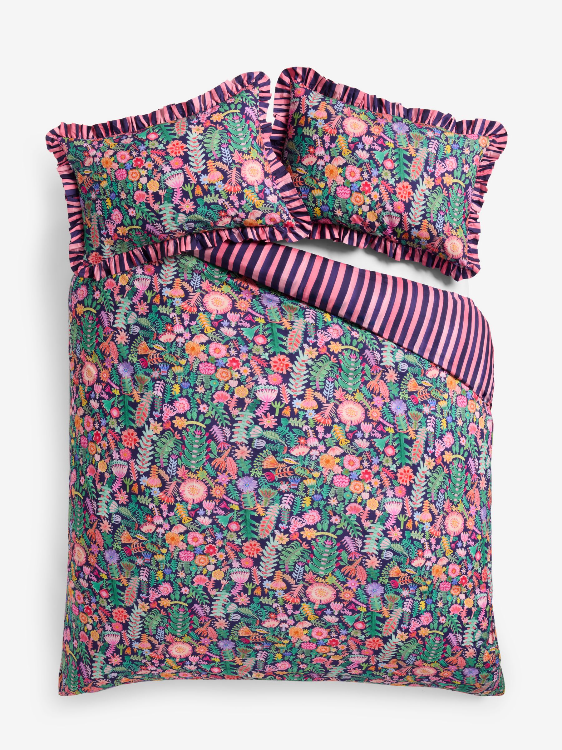 Buy Lucy Tiffney Navy Floral Ruffle 180 Thread Count Duvet Cover and Pillowcase Set from the ...