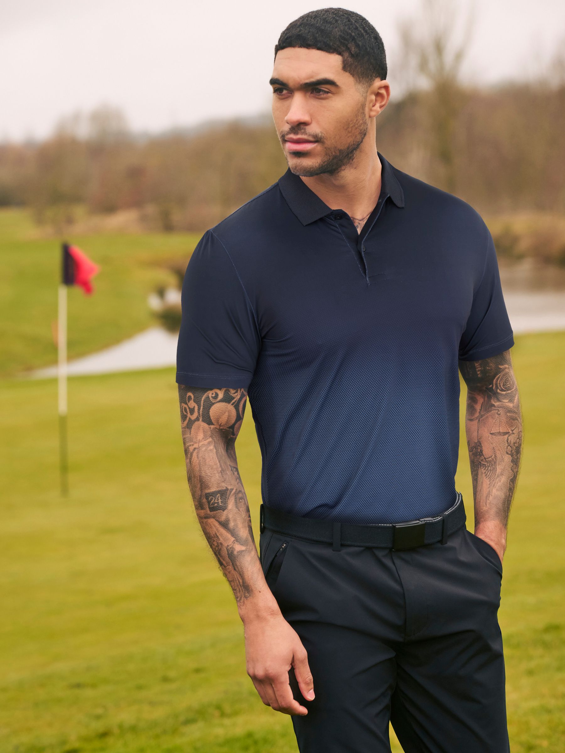 Buy Navy/Grey Active Print Golf Polo Shirt from the Next UK online shop
