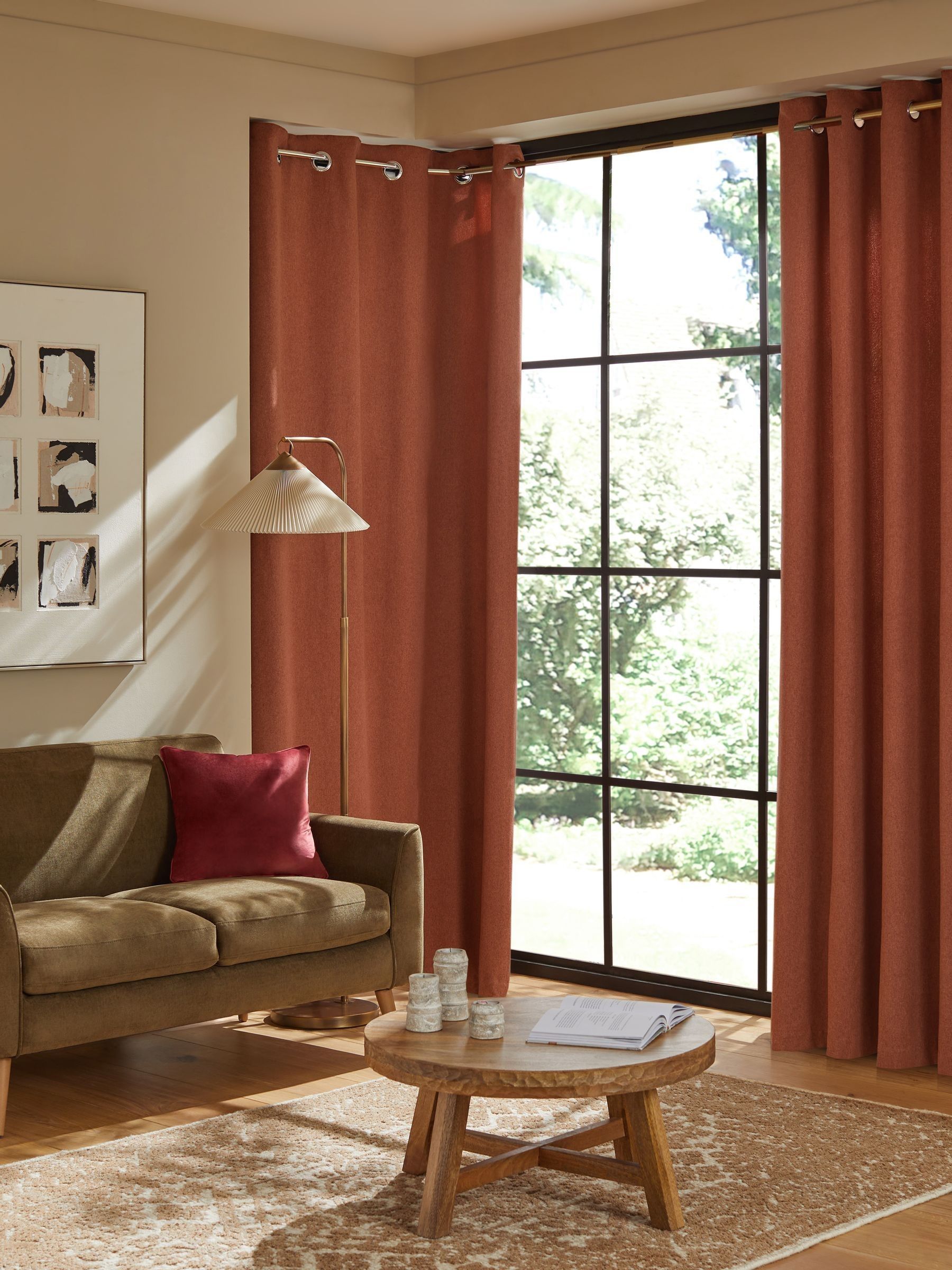 Buy Rust Orange Brushed Eyelet Lined Curtains from the Next UK online shop