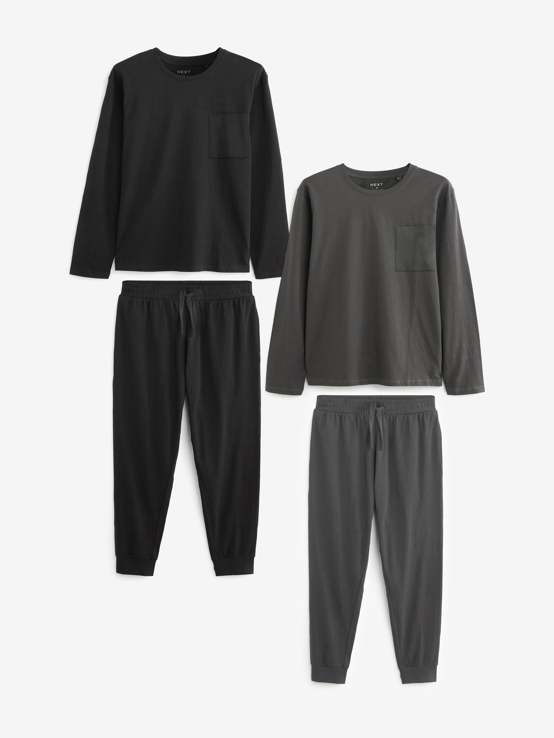 Buy Black/Grey Long Sleeve Cuffed 100% Cotton Pyjamas 2 Pack from Next ...