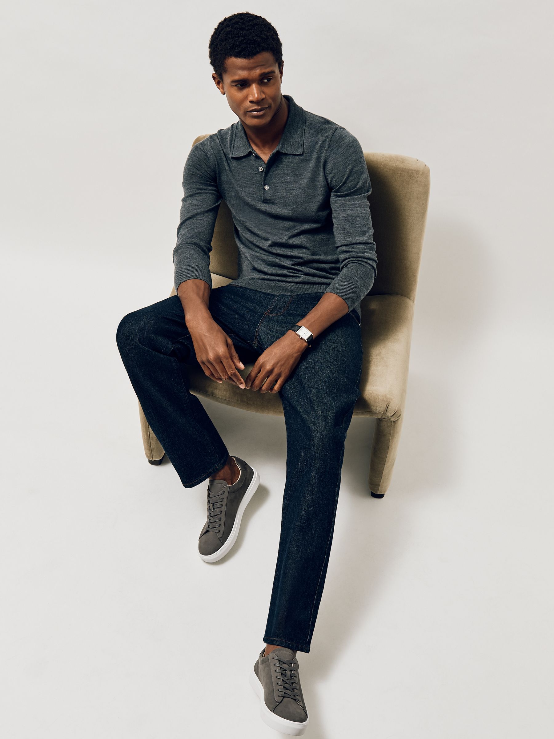 Buy Reiss Grey Finley Nubuck Nubuck Leather Lace-Up Trainers from the ...