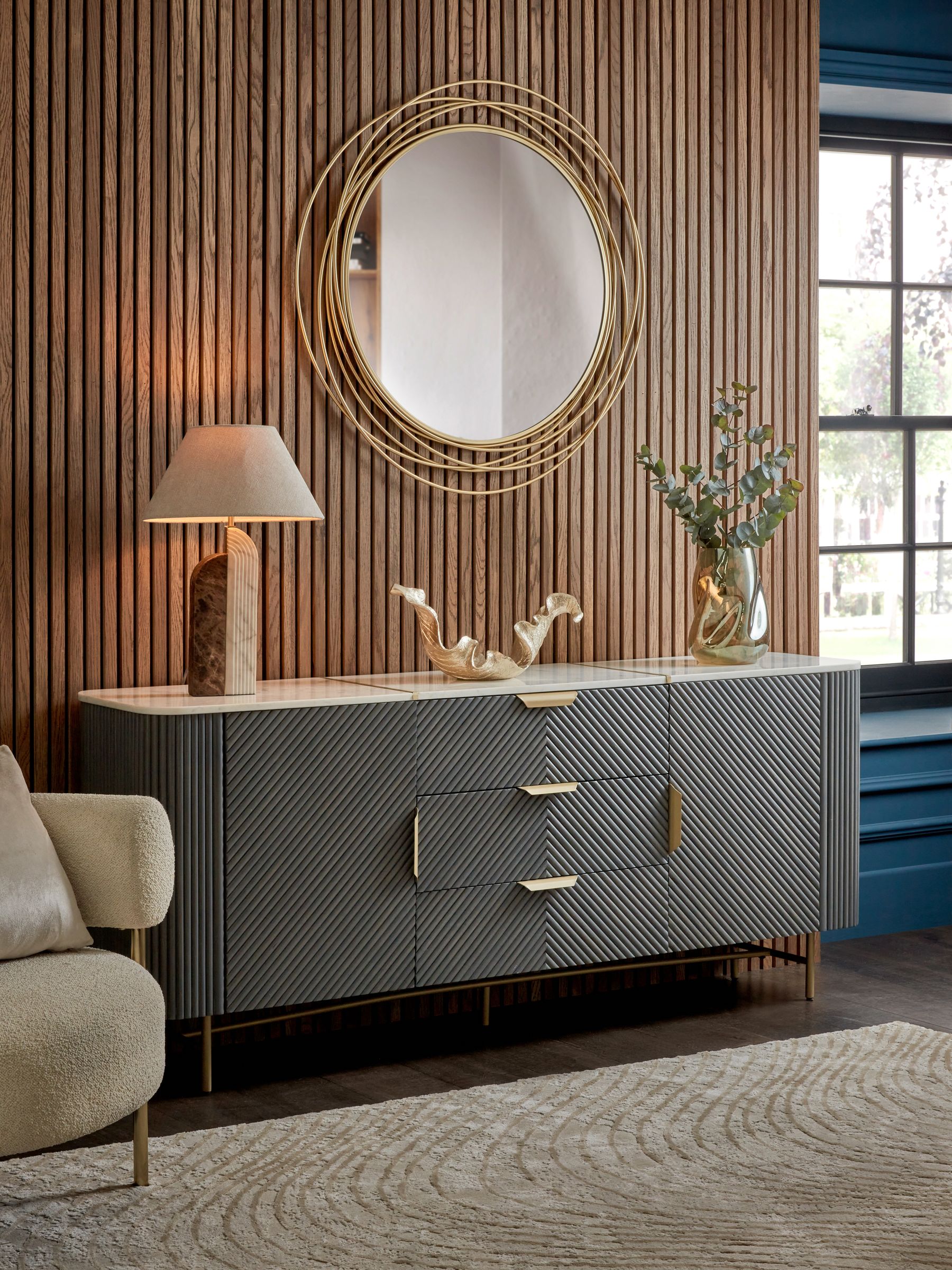 Buy Dark Grey Valencia Marble Mango Wood Extra Large Sideboard from the ...