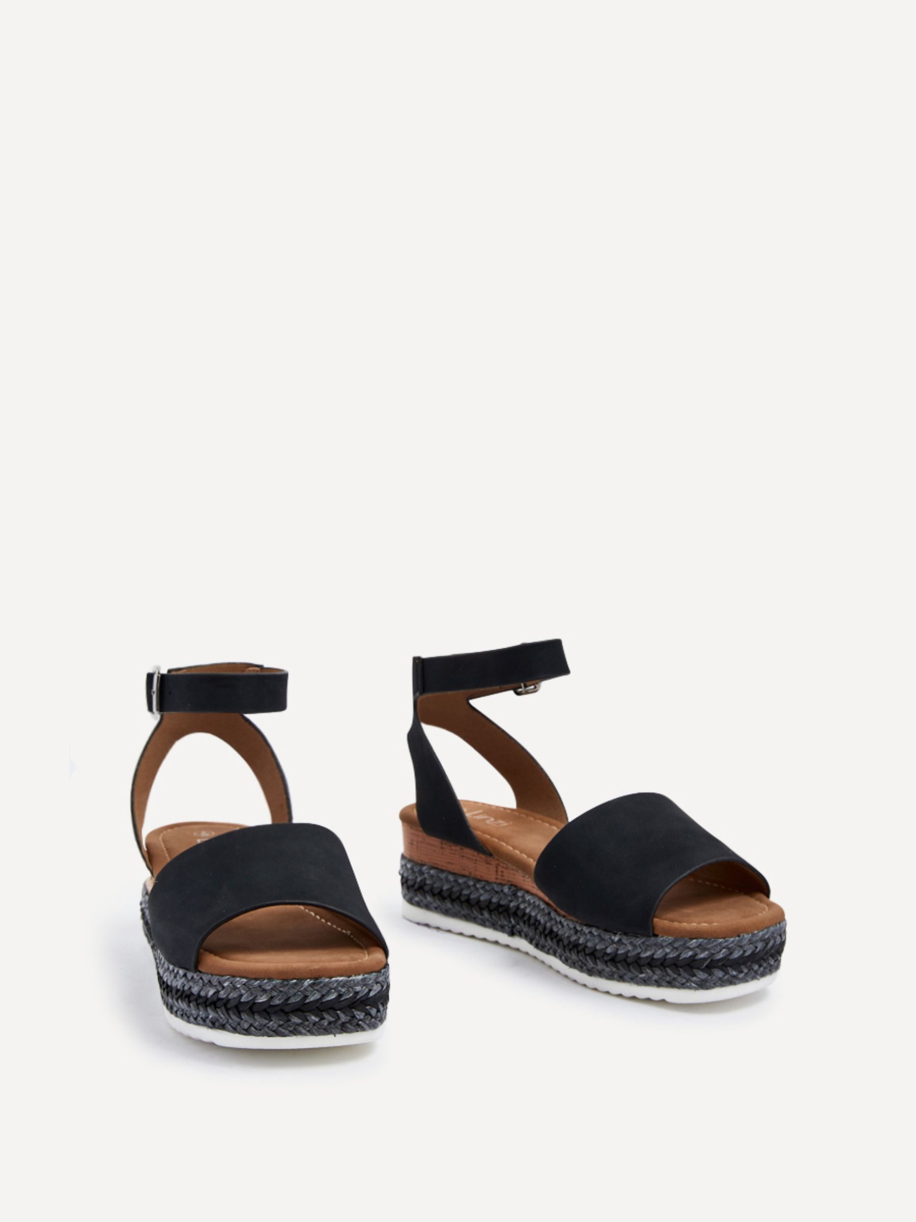 Buy Linzi Black Coast Two-Part Espadrille Wedges With Metallic Plaited ...