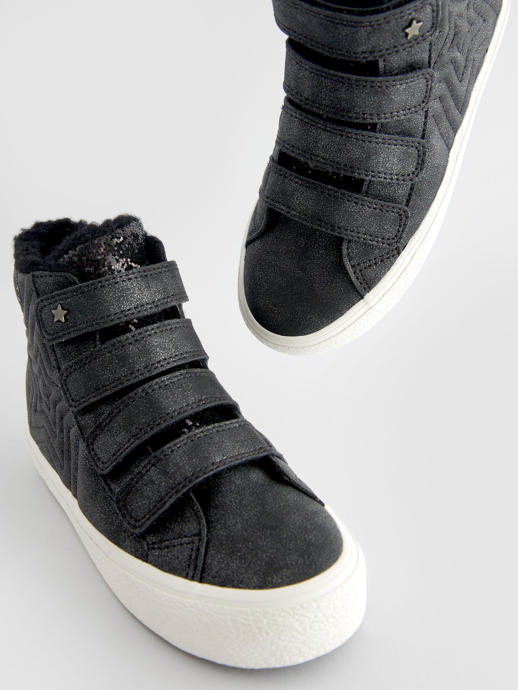 Buy Black Standard Fit (F) High Top Trainers with Touch Close Fastening ...